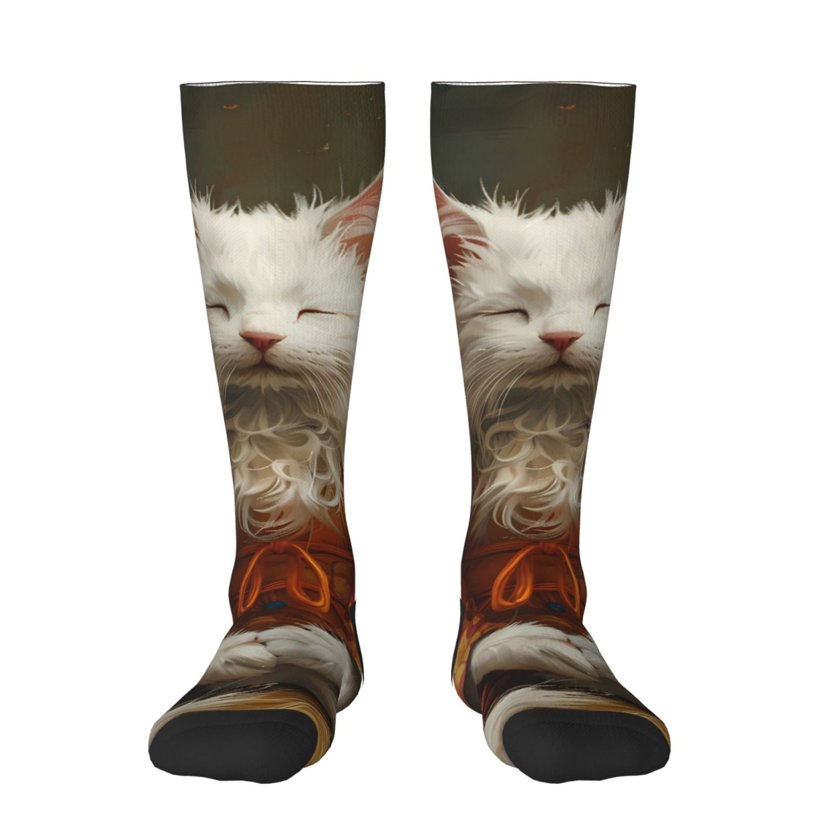 Naloa Haystack Meditating Cat Thigh High Socks Extra Long Stretchy Sock ...