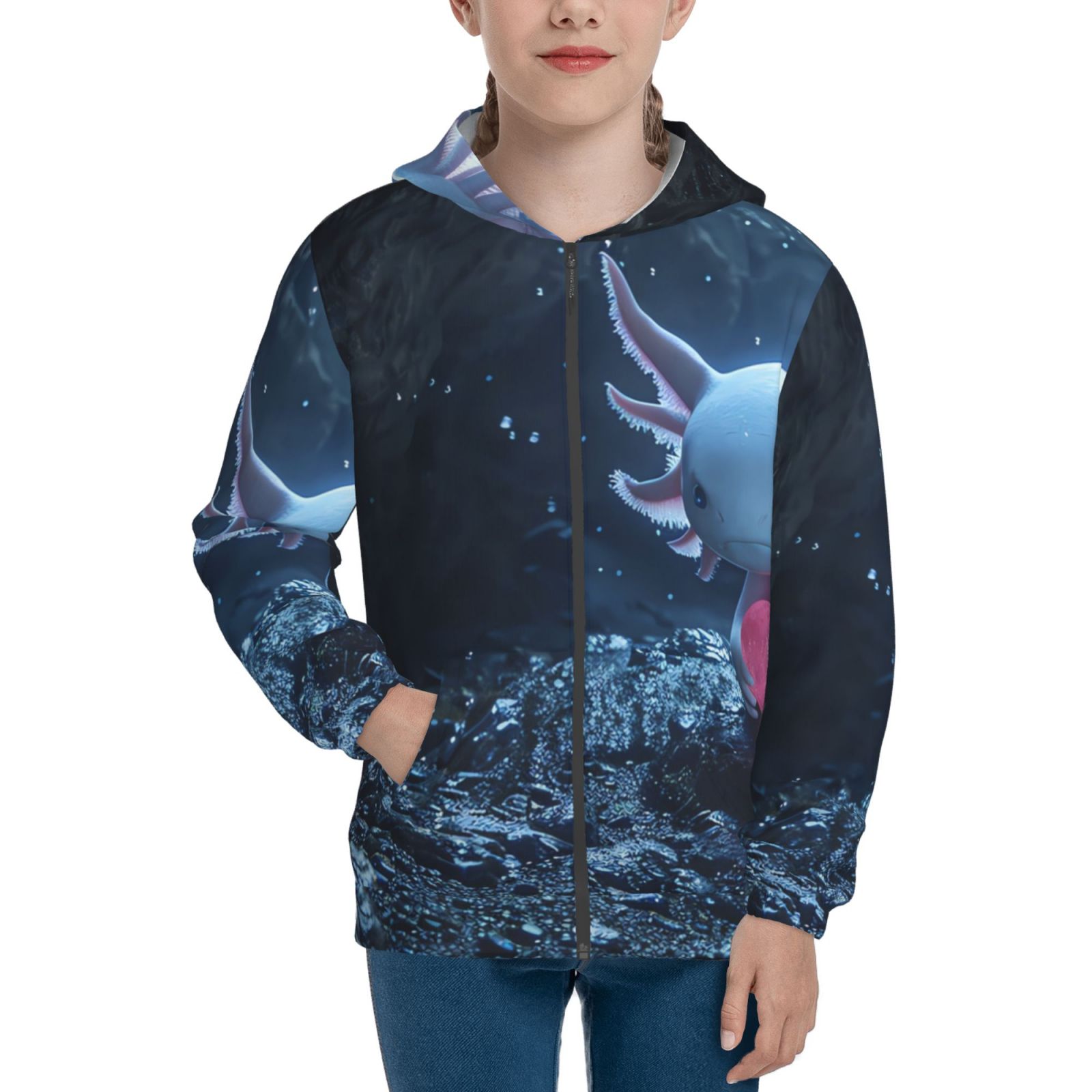 Naloa Heart Axolotl Teenage Zipper Hoodie, Long Sleeve Zip Up Hoodies ...