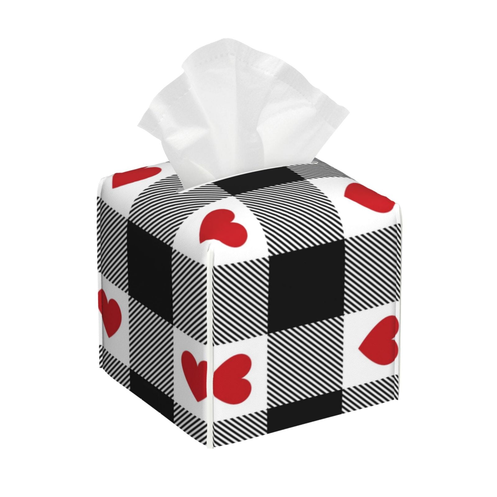 Naloa Heart Black Buffalo Plaid Gingham Tissue Box CoverLeather Tissue ...