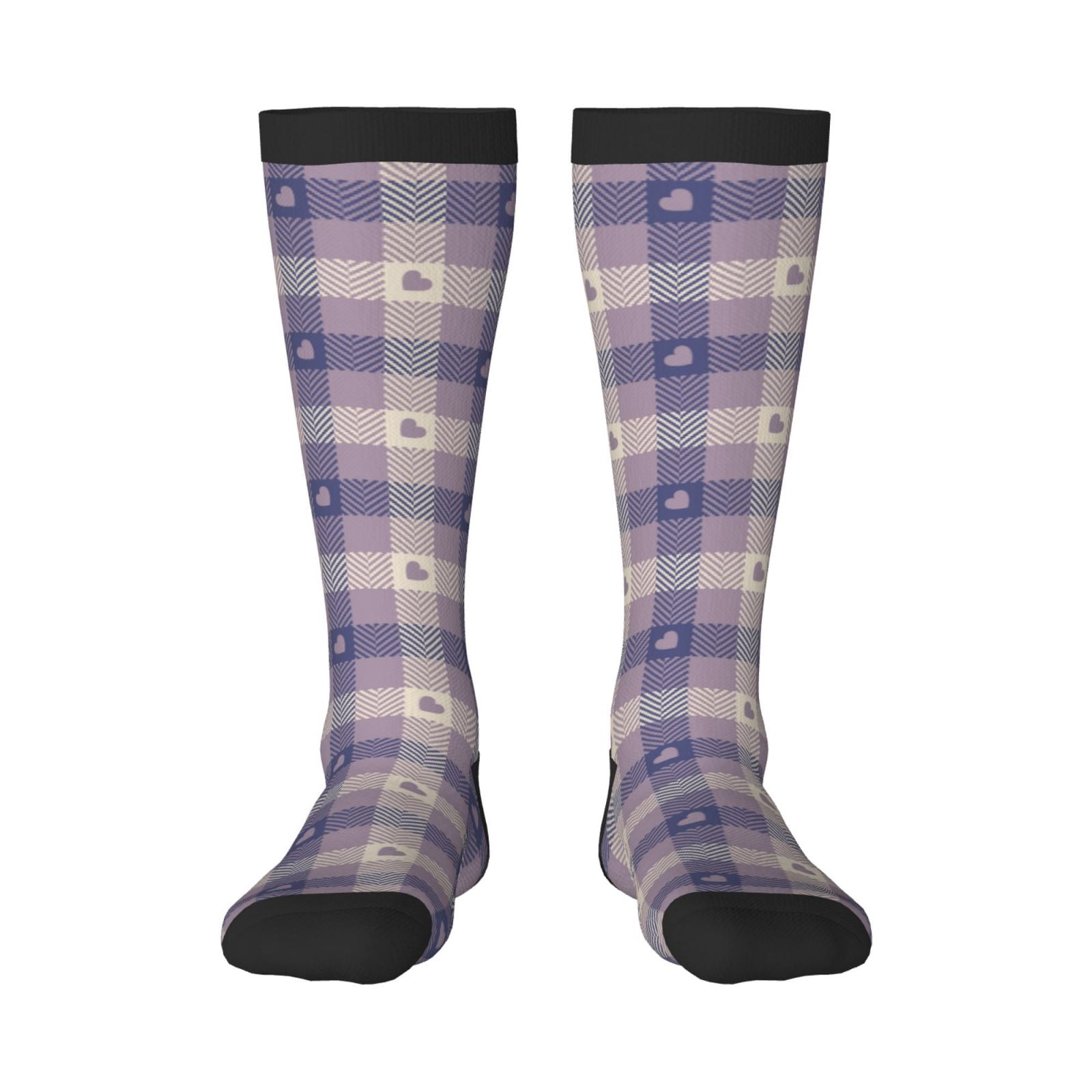 Naloa Heart Check Plaid Thigh High Socks Extra Long Stretchy Sock Women Over Knee High Opaque ...