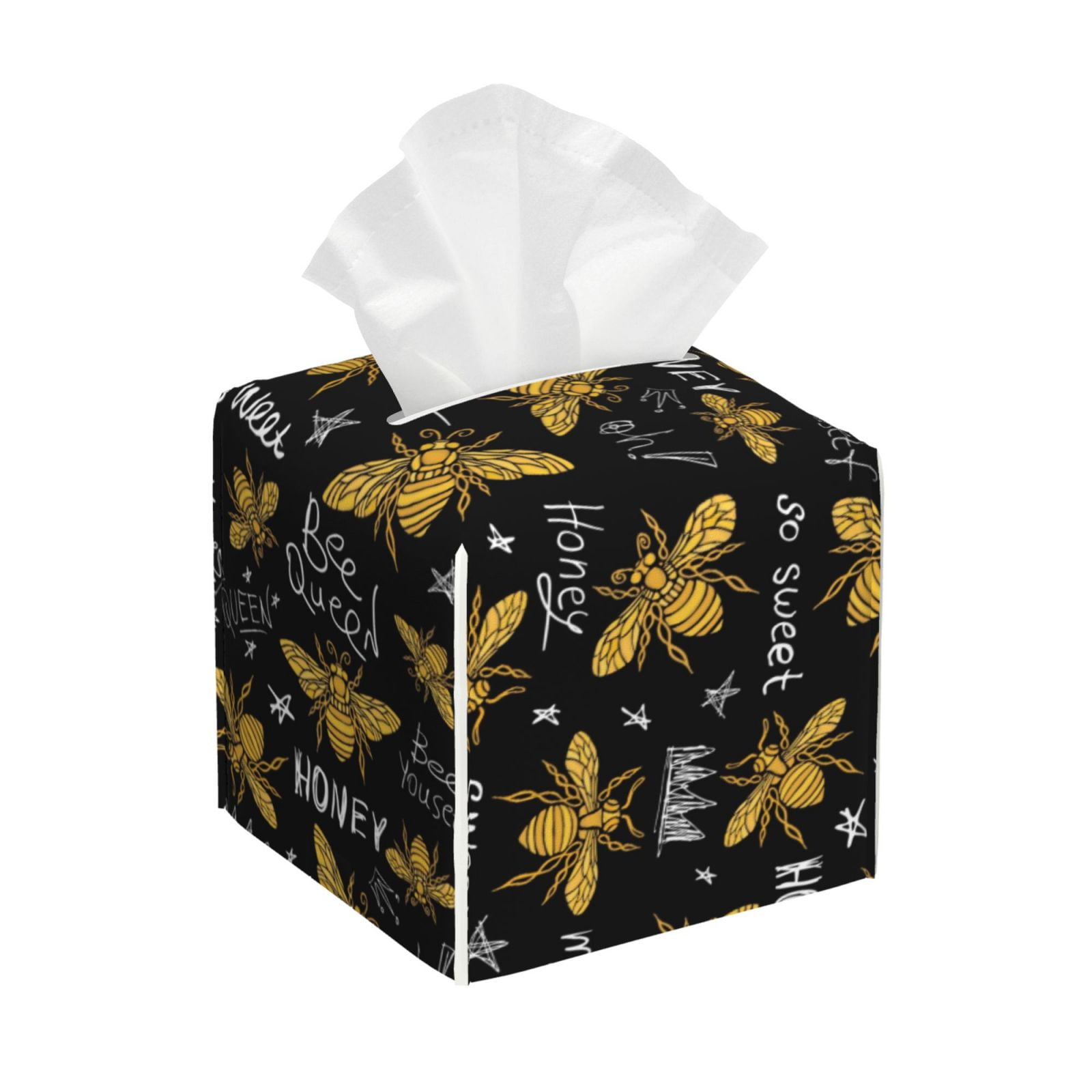 Naloa Hohey Bee Golden Embroidery Tissue Box CoverLeather Tissue Holder ...