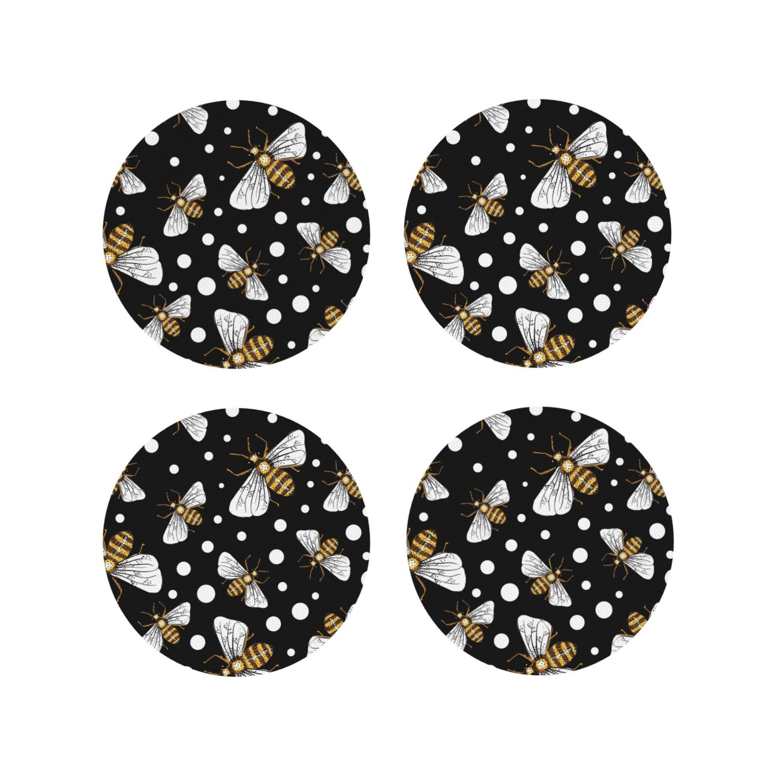 Naloa Honey Bees at Night Leather Coasters for Drinks, Durable Drink ...