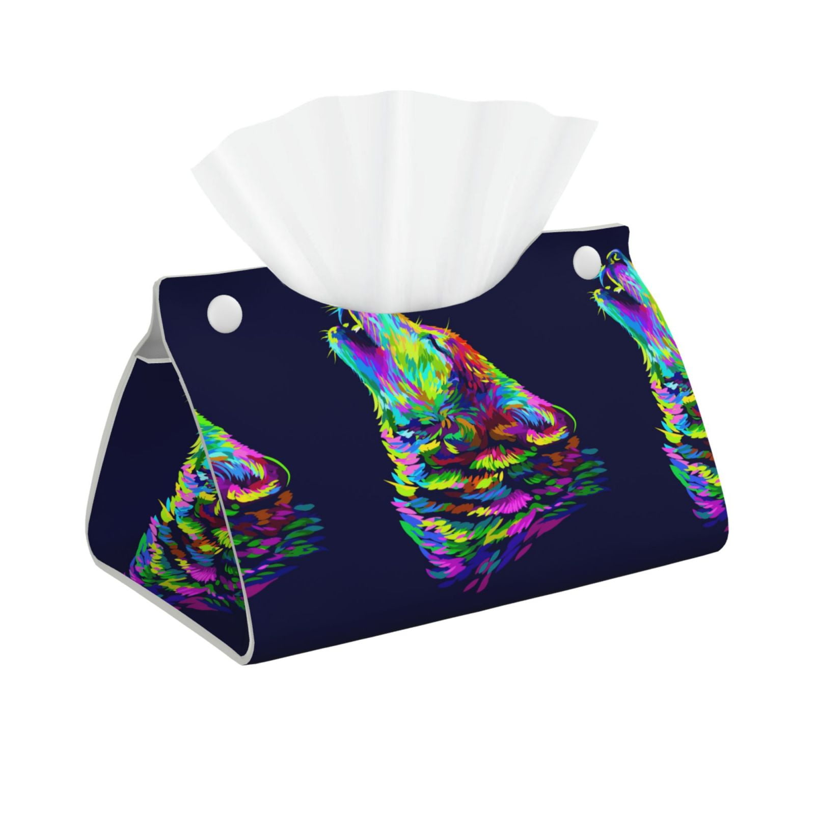Naloa Howling Wolf Print Leather Tissue Box Cover Rectangle | Long ...