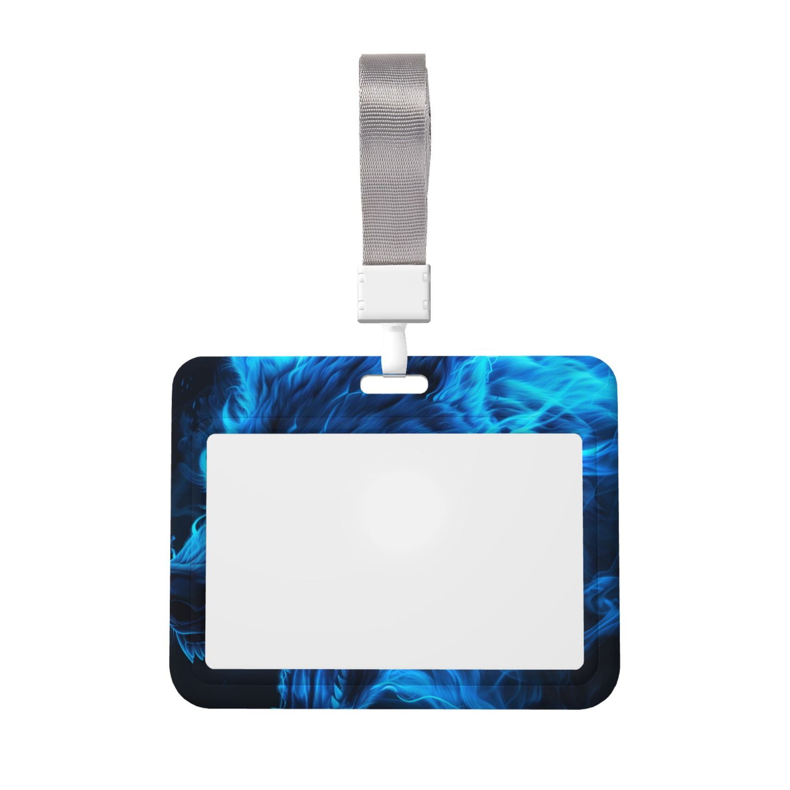 Naloa Ice Blue Fire Wolf Card Badge Holder Work Badge Sleeve for Office ...