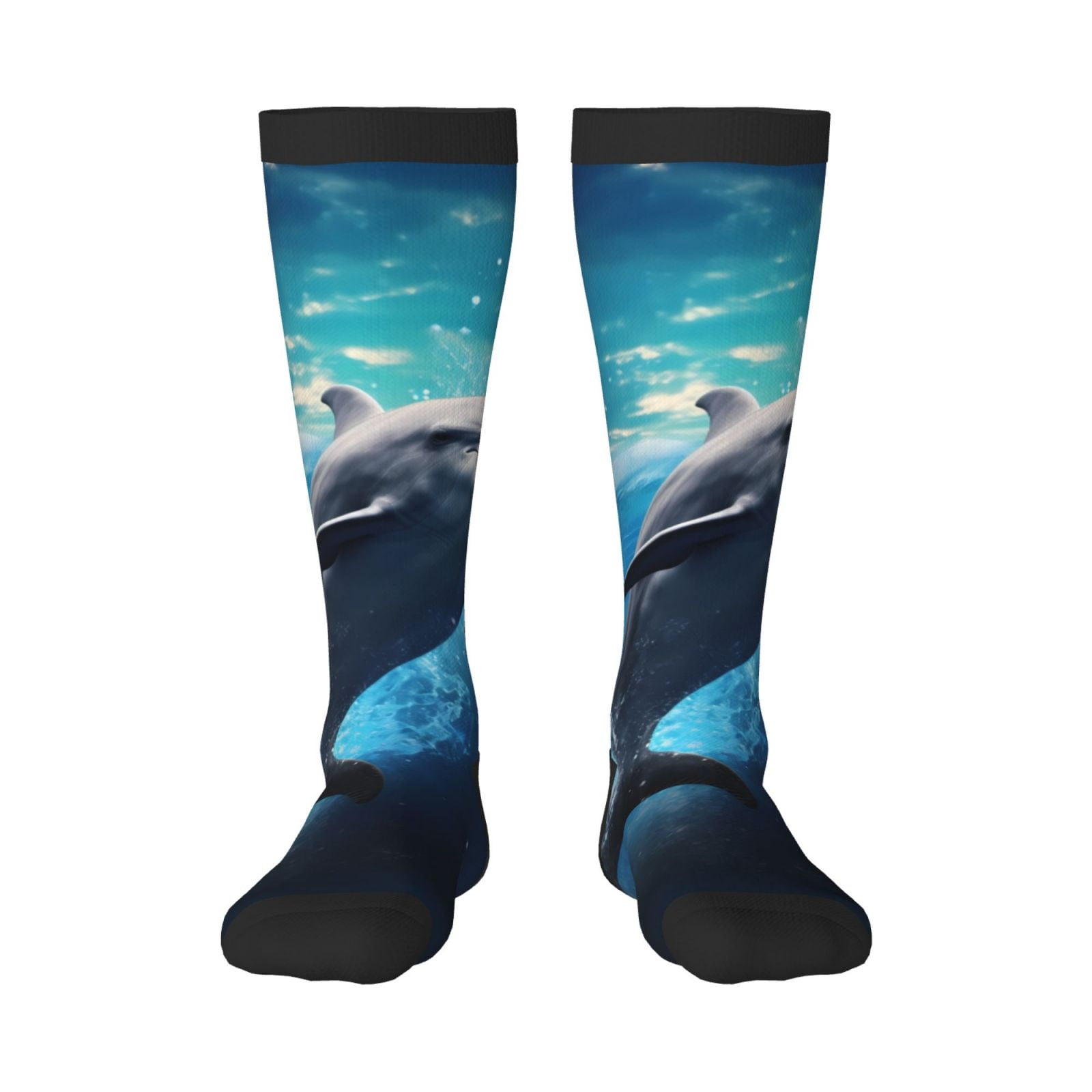 Naloa Ice Blue Ocean Cute Dolphin Thigh High Socks Extra Long Stretchy ...