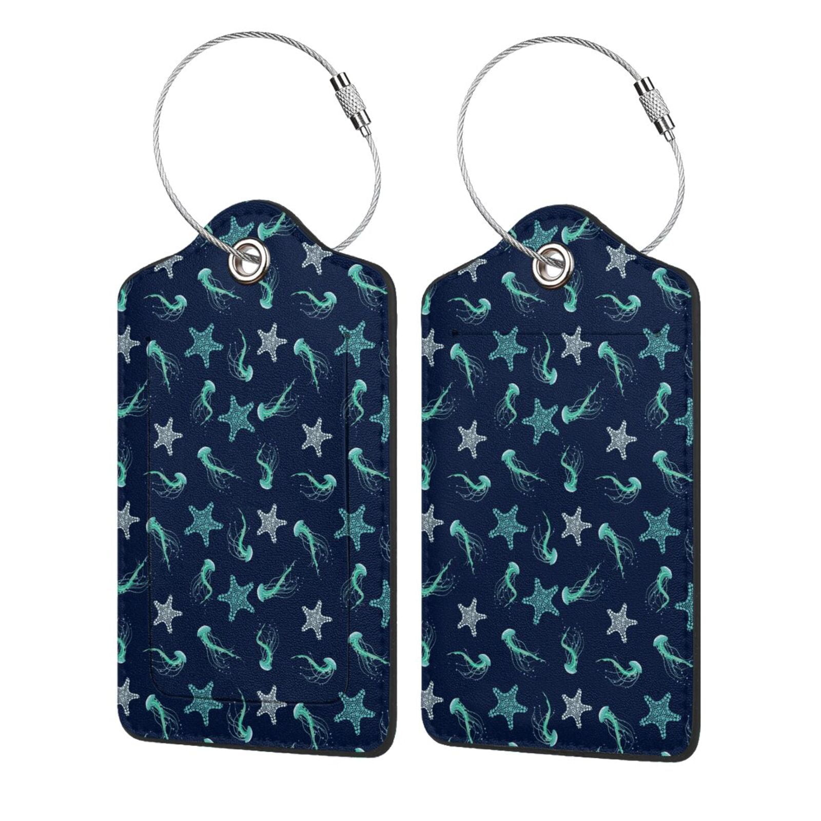 Naloa Ice Blue Starfish and Jellyfish Luggage Tag for Suitcase Leather ...