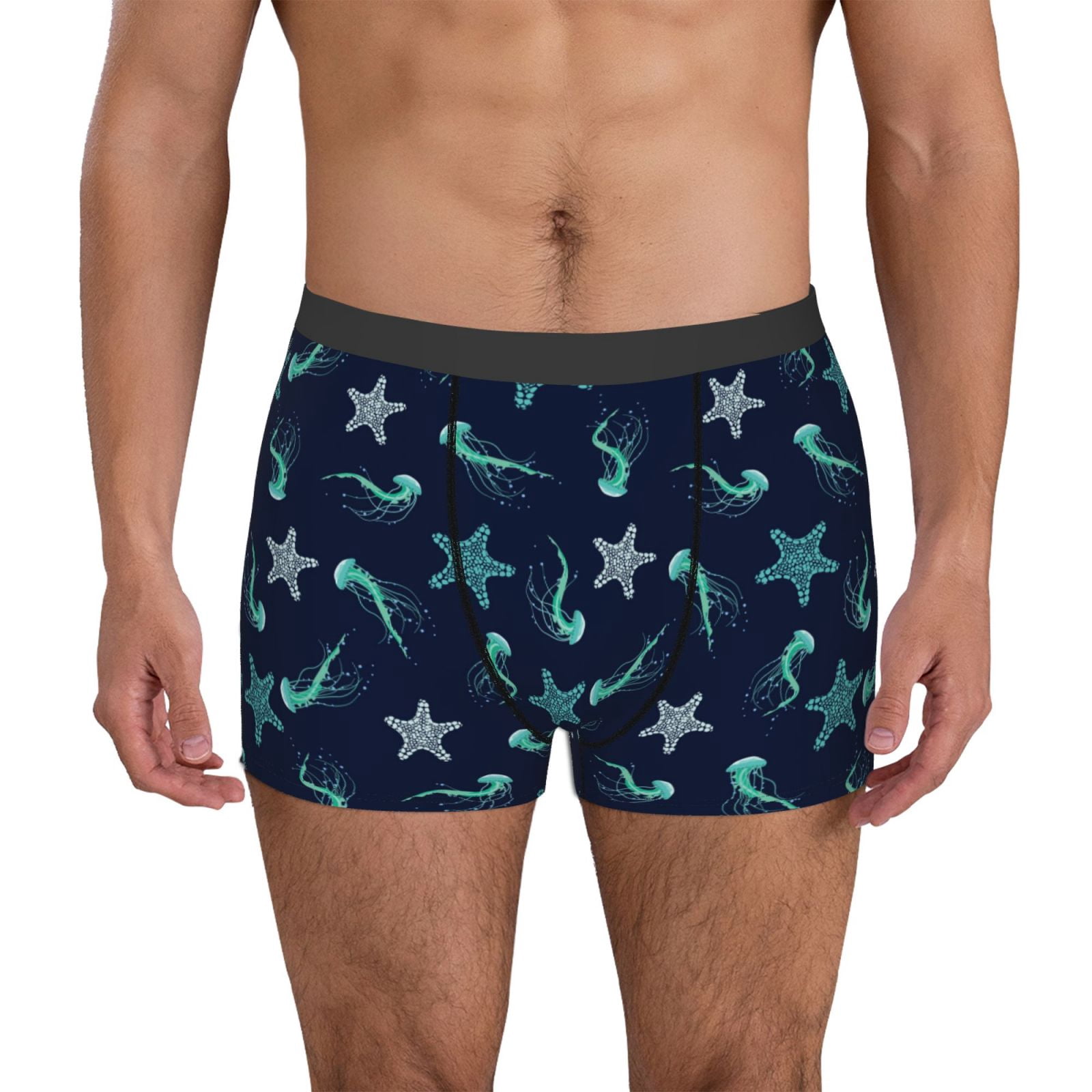 Naloa Ice Blue Starfish and Jellyfish Mens Underwear - Boxers for Men ...