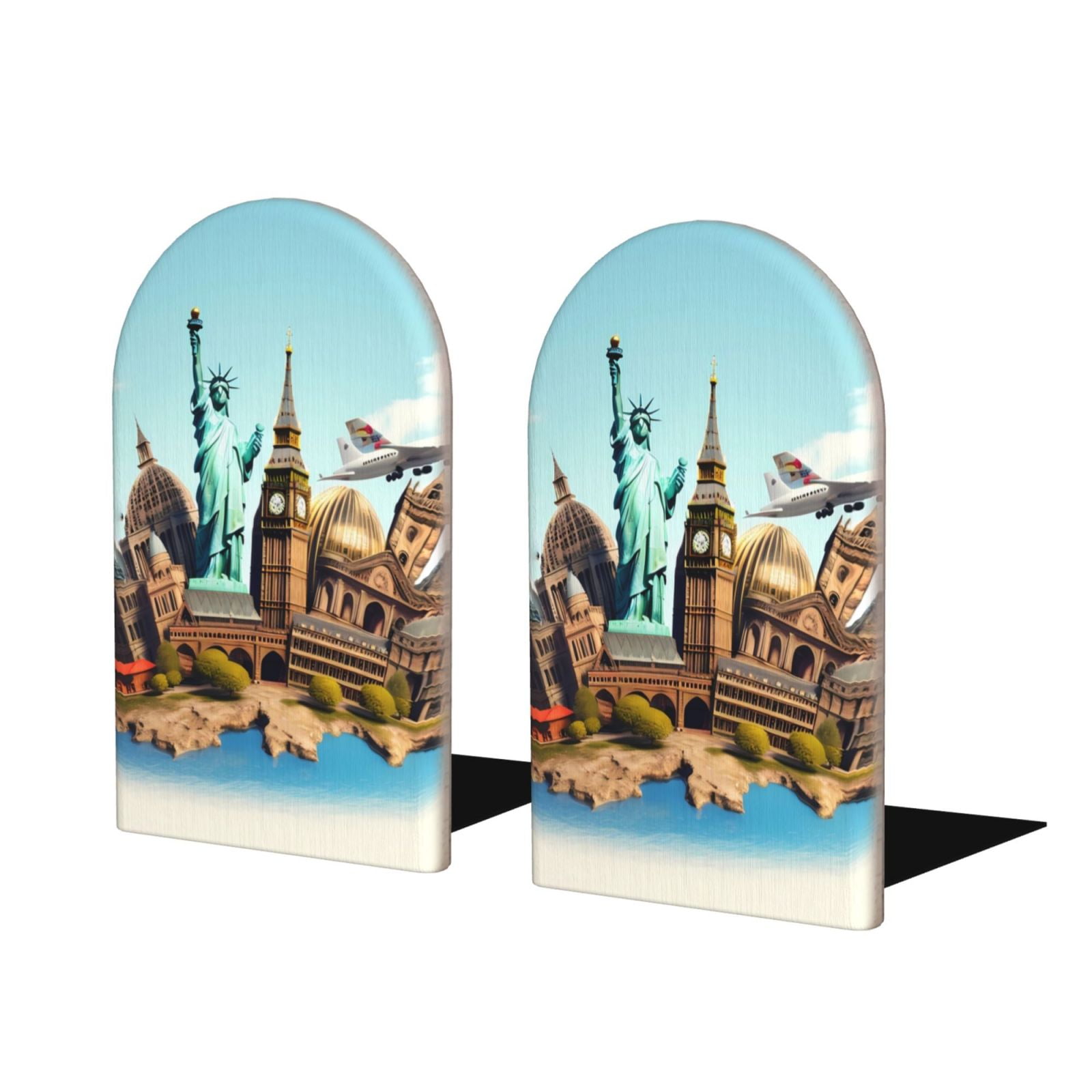 Naloa Iconic Global Landmarks Wood Non-Skid Bookend for Shelves,Book ...