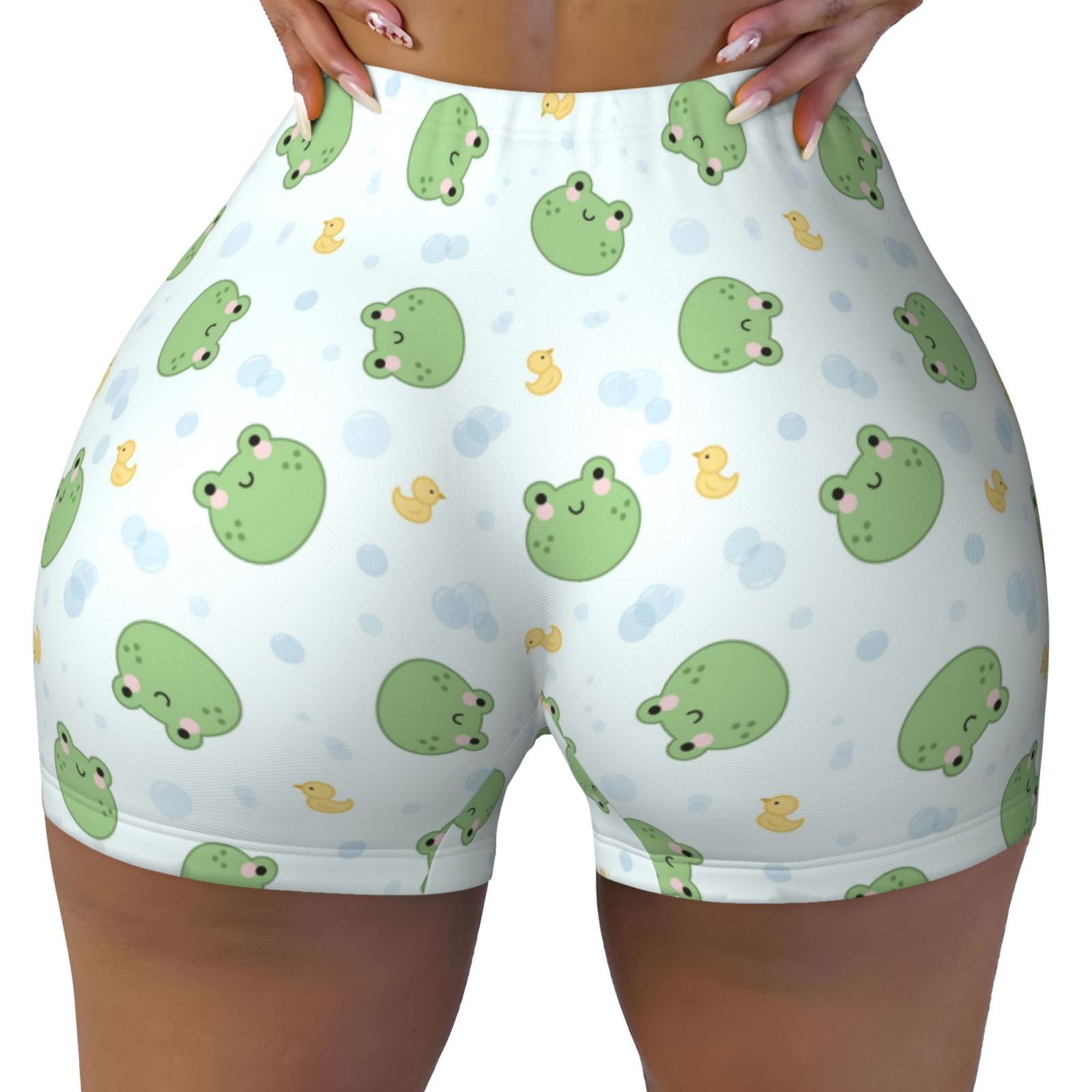 Naloa Kawaii Frogs Biker Shorts for Women Seamless Scrunch Short Women ...