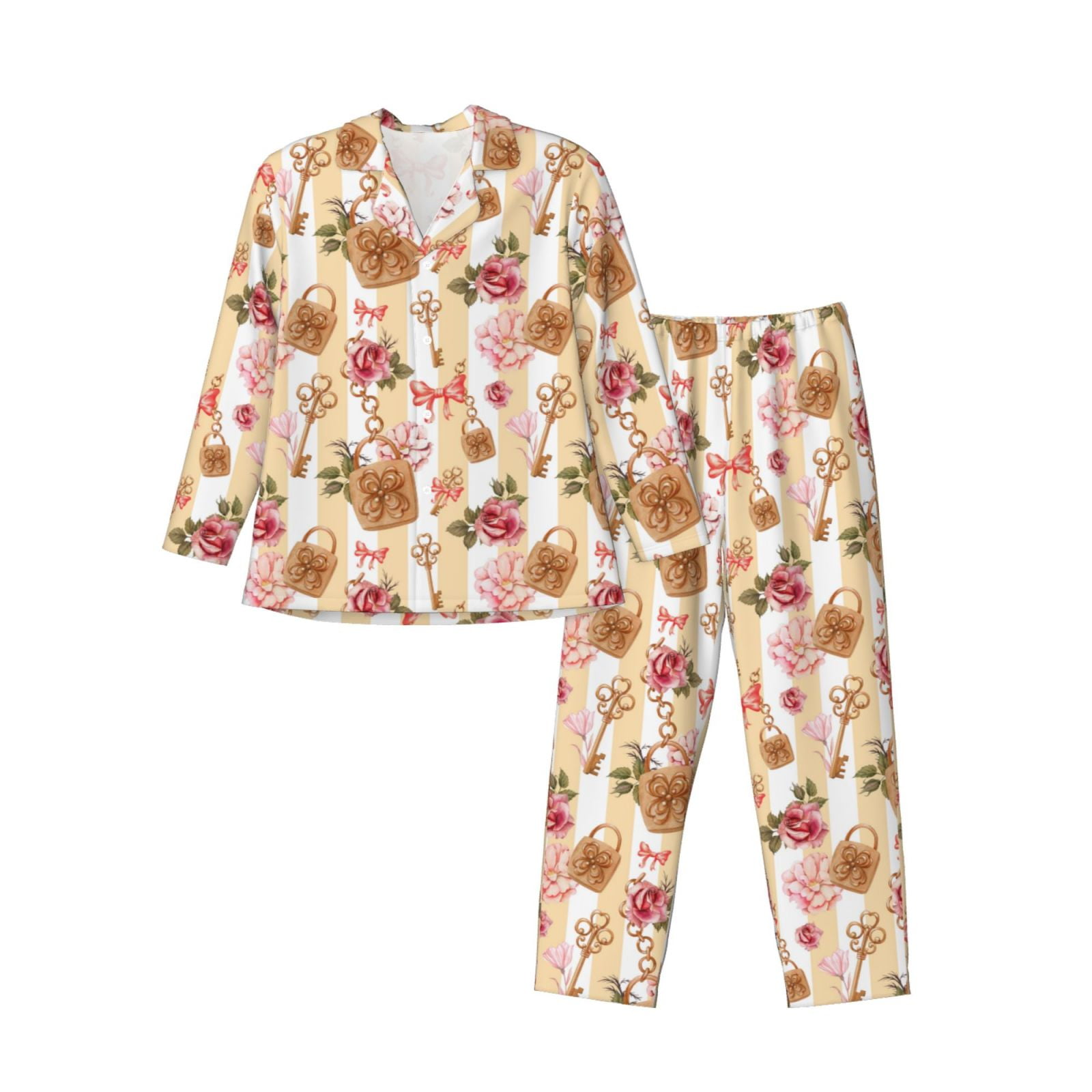 Naloa Key Lock And Flowers Men’s Pajamas Set - Long Sleeve Button Down ...