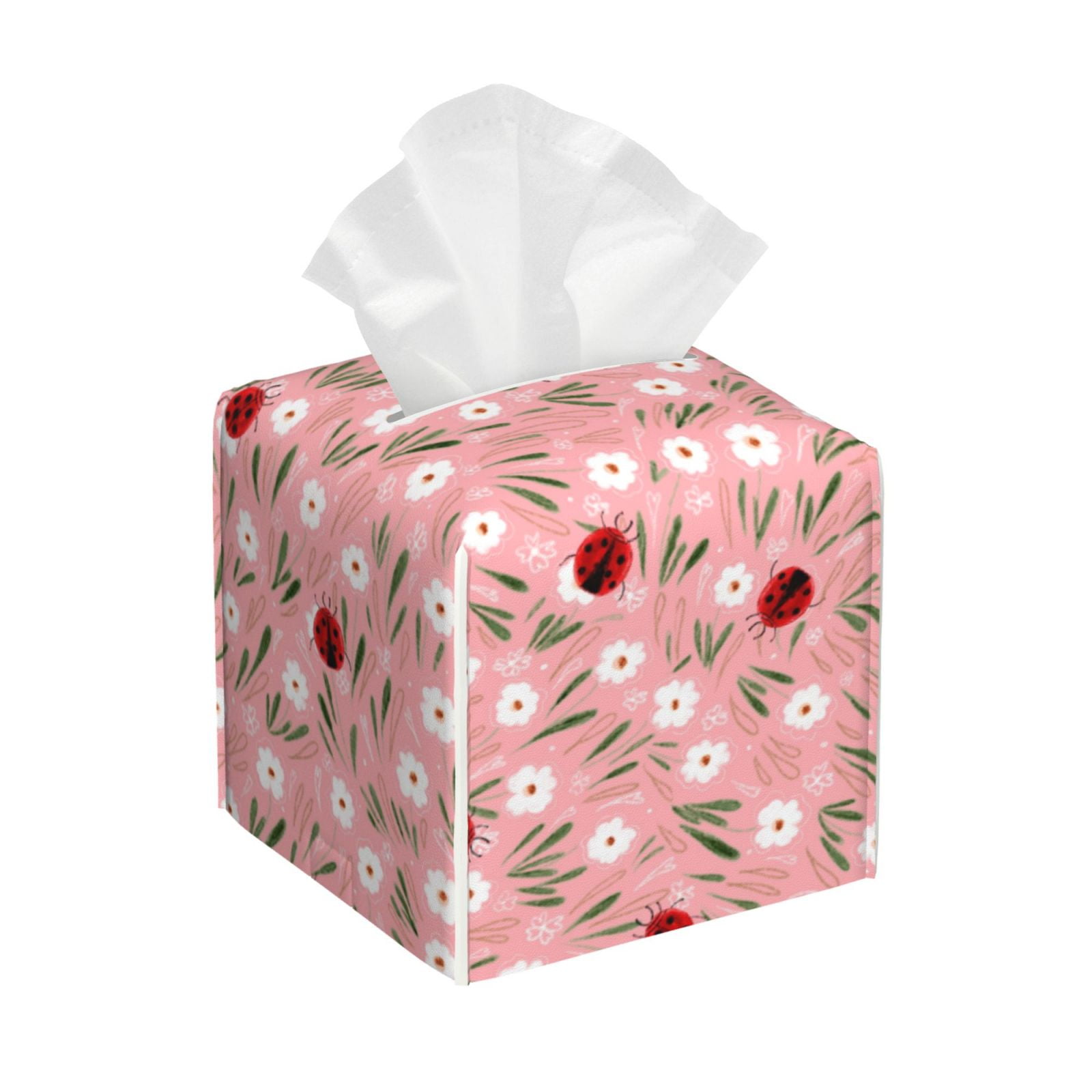 Naloa Ladybug And Flowers Tissue Box Cover Leather Tissue Holder Square ...