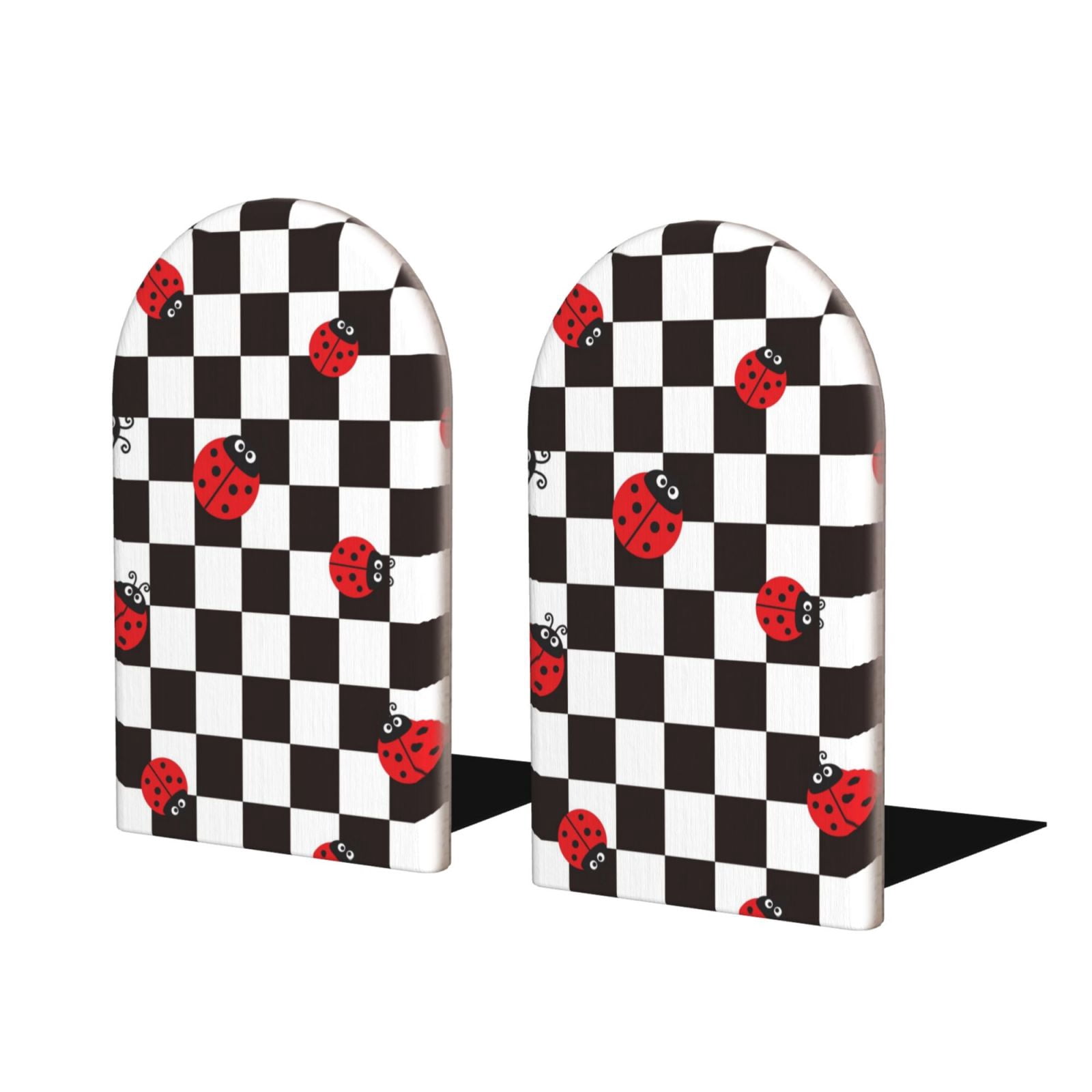 Naloa Ladybugs Of Black And White Checkers Wood Non-Skid Bookend for ...