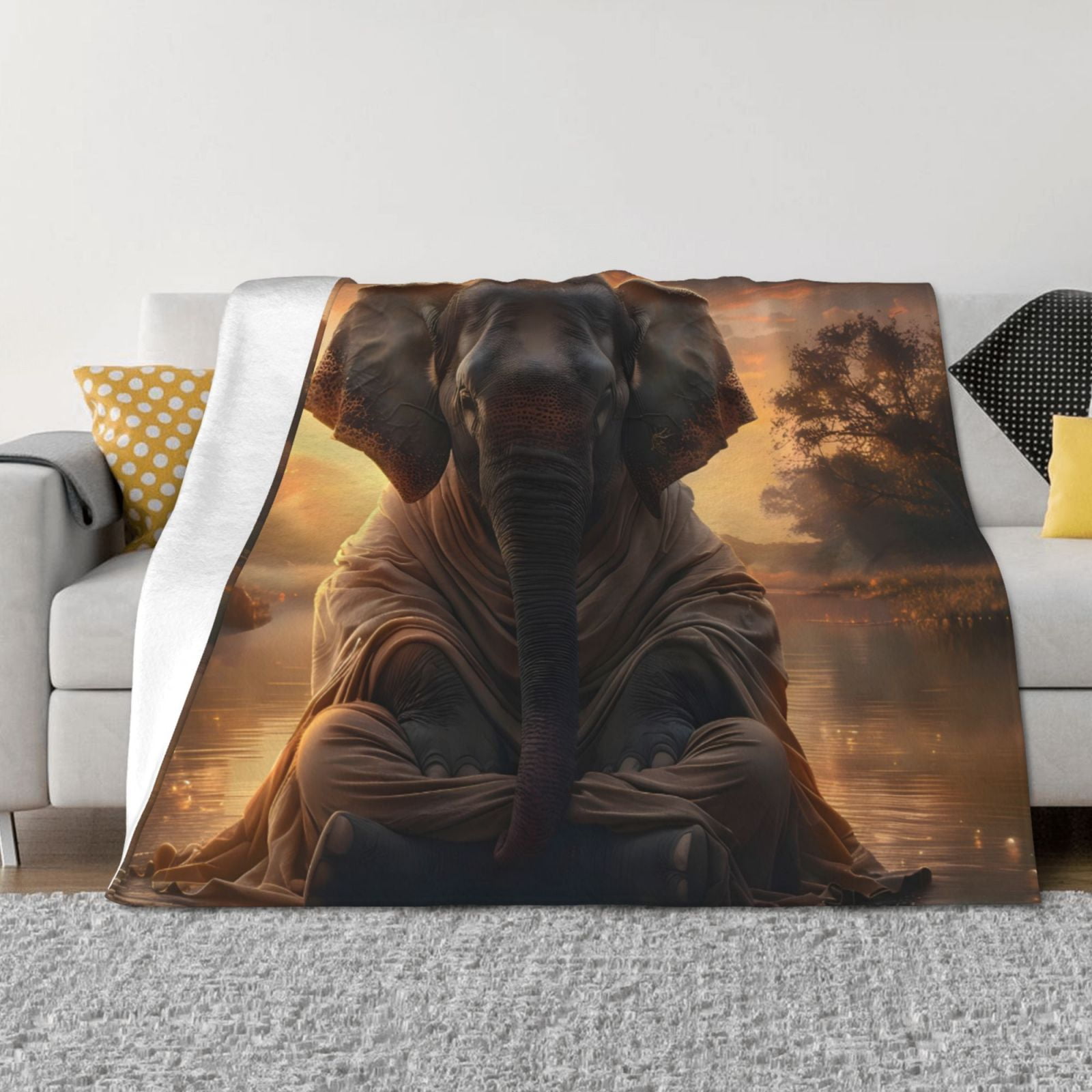 Naloa Lake Meditating Elephant Flannel Blankets - Thick and Warm ...