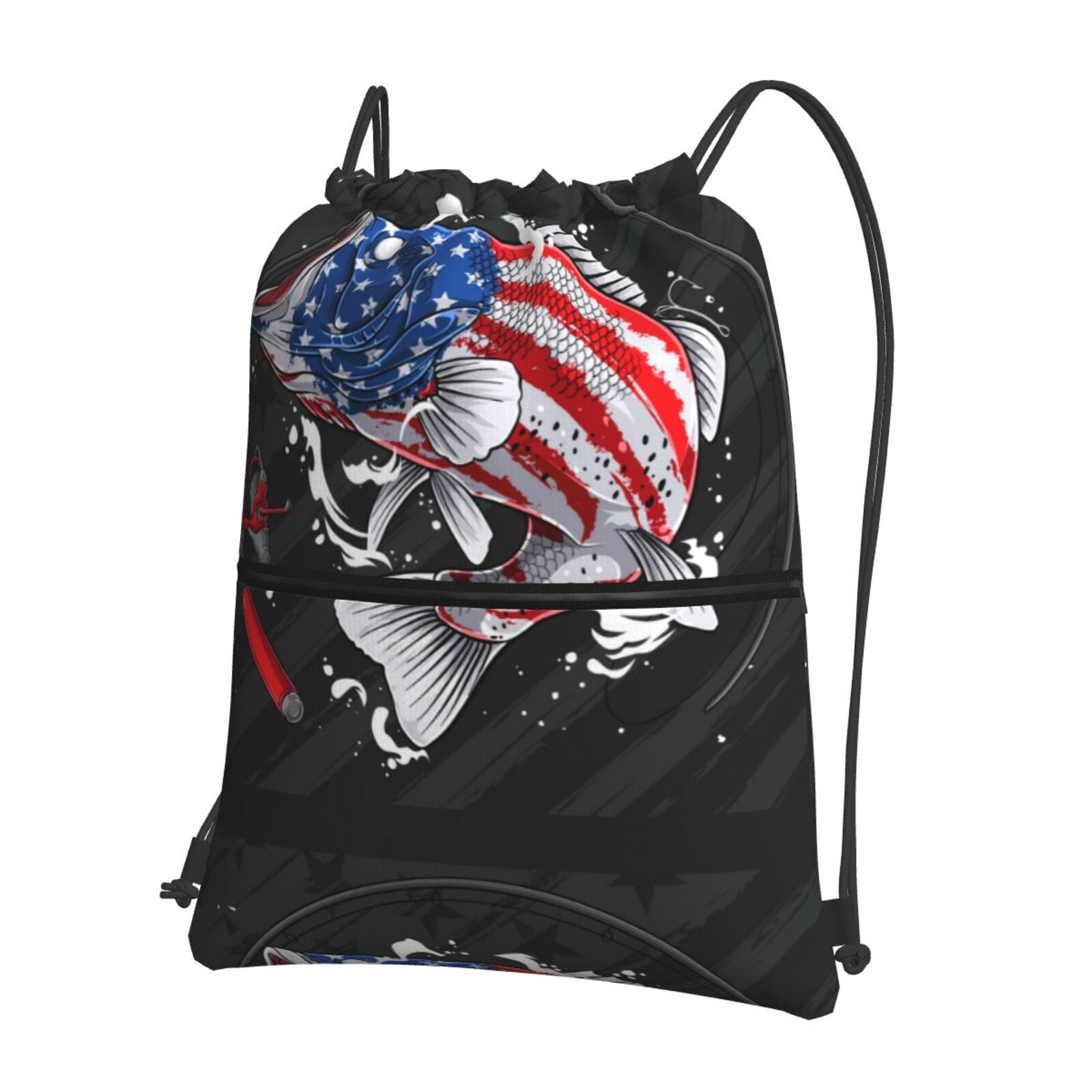 Naloa Largemouth Bass Fish in USA Drawstring Backpack String Bag Cinch ...