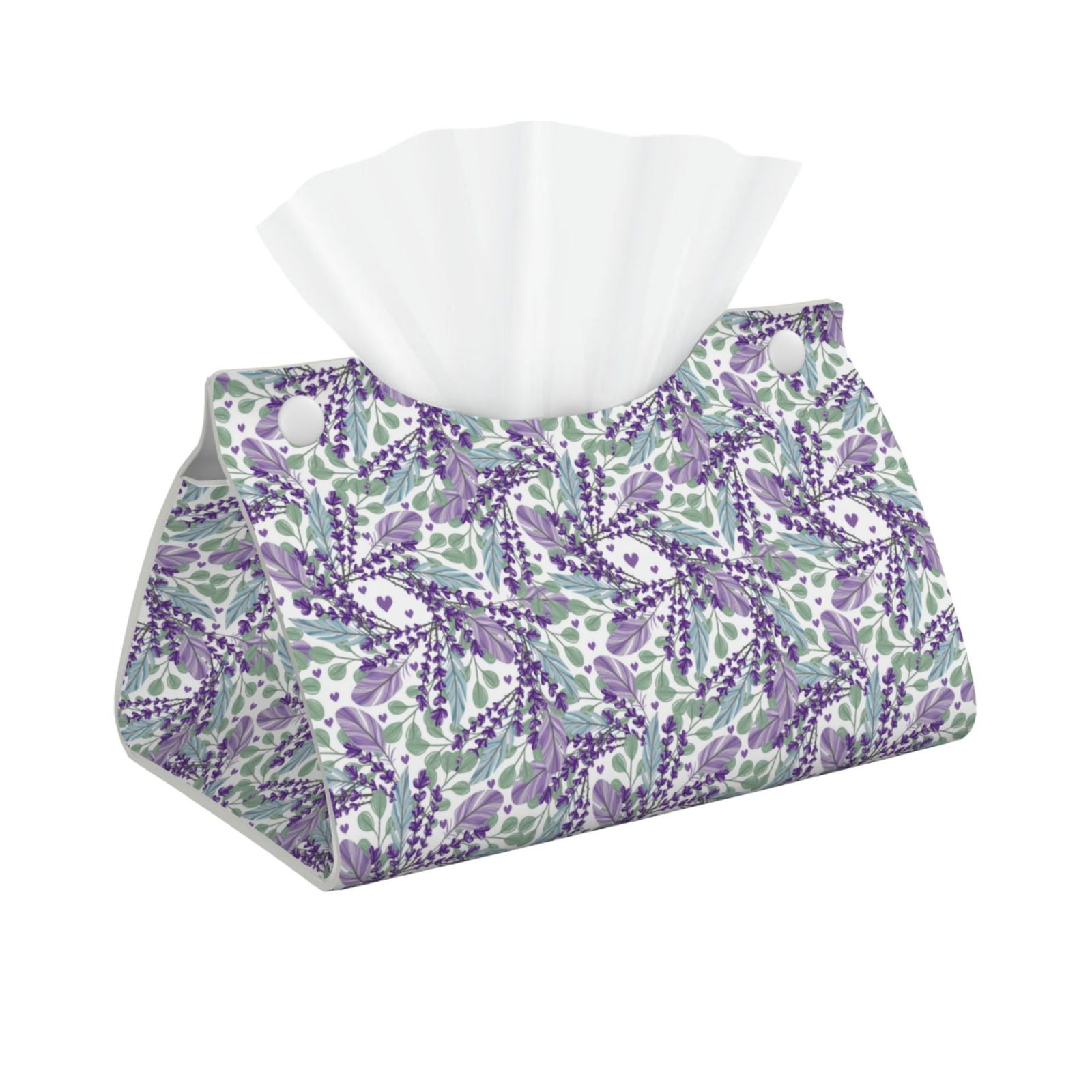 Naloa Lavender Flowers Print Leather Tissue Box Cover Rectangle | Long ...