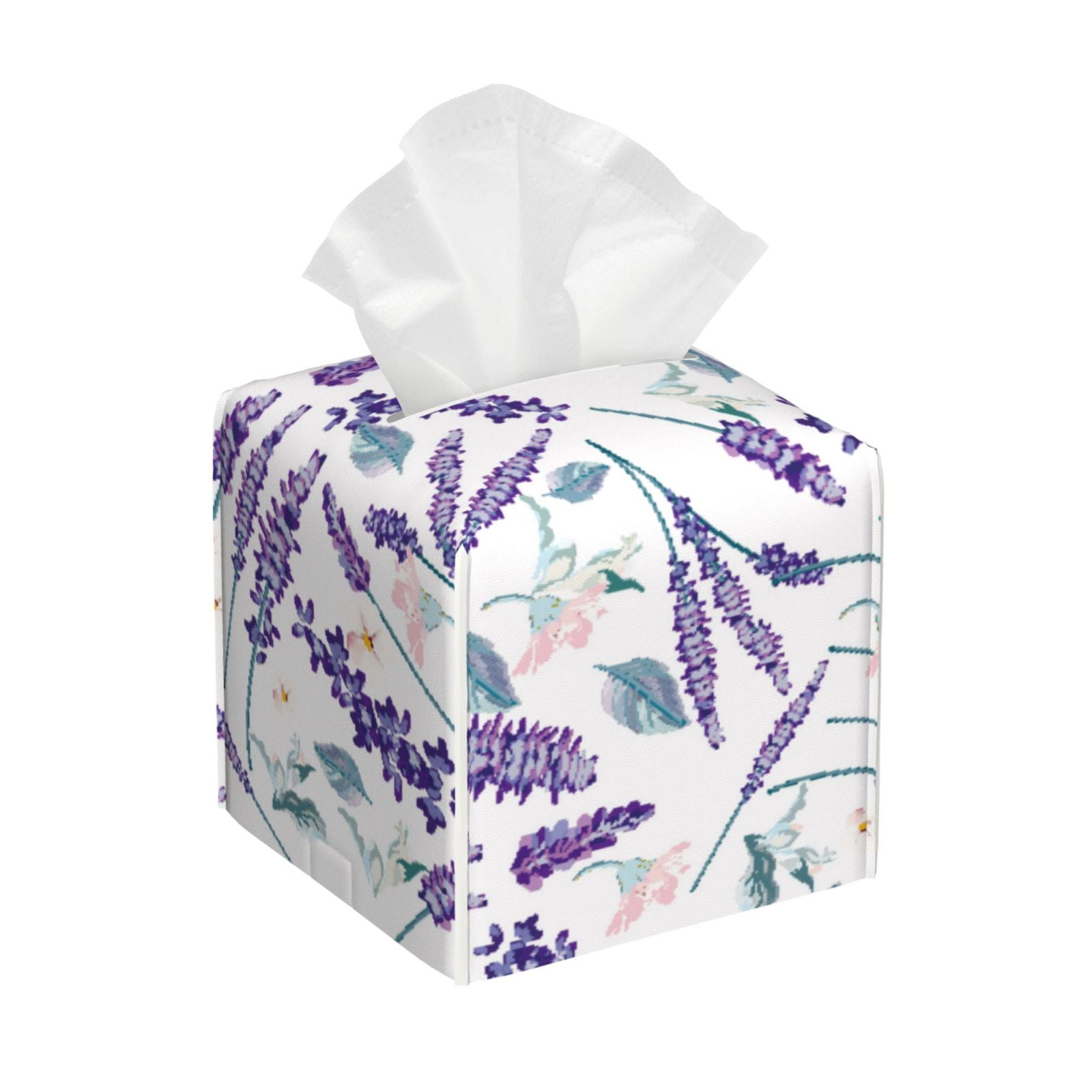 Naloa Lavender Flowers Tissue Box CoverLeather Tissue Holder Square ...