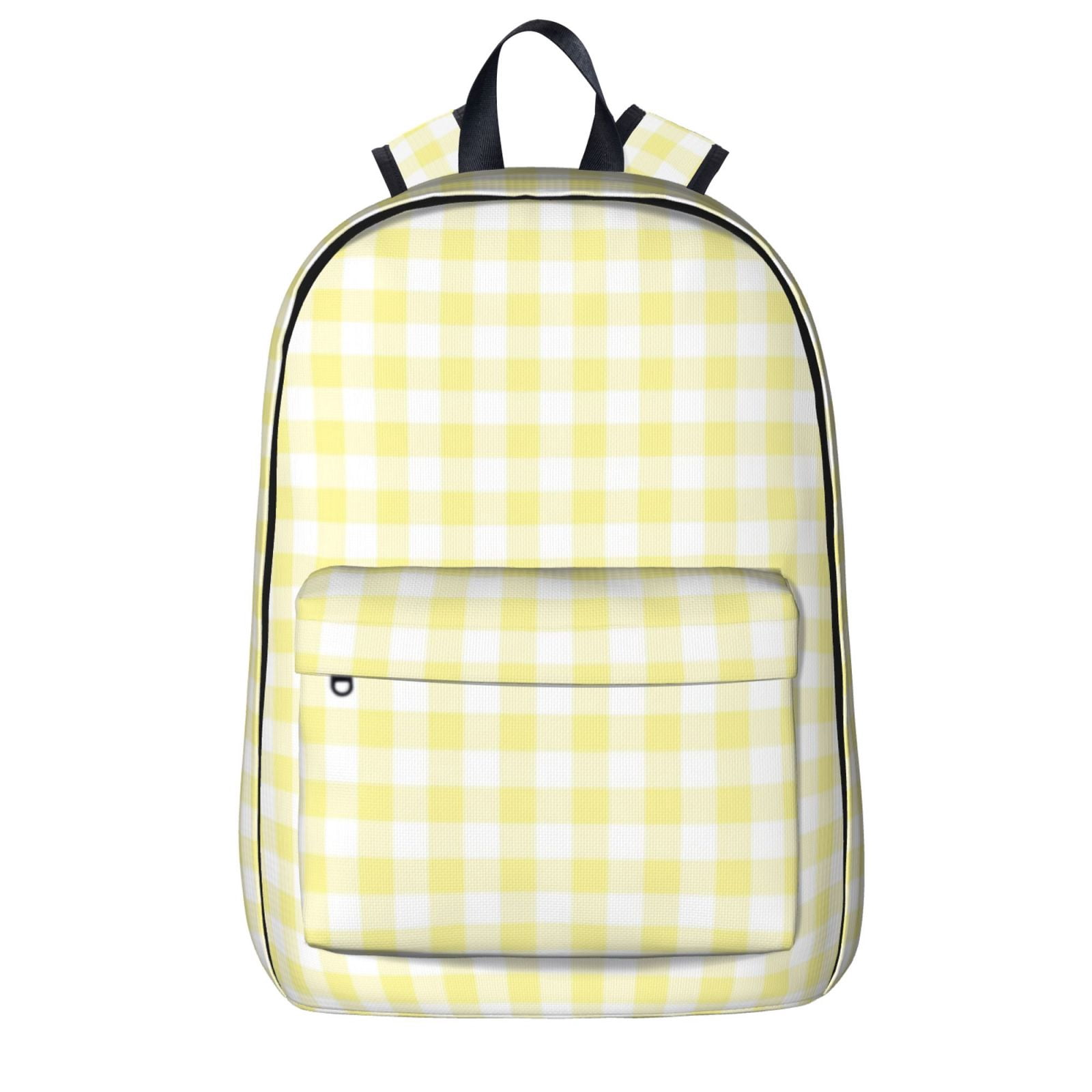 Naloa Lemon Yellow Checkboard Print Laptop Backpack - Computer Bag with ...