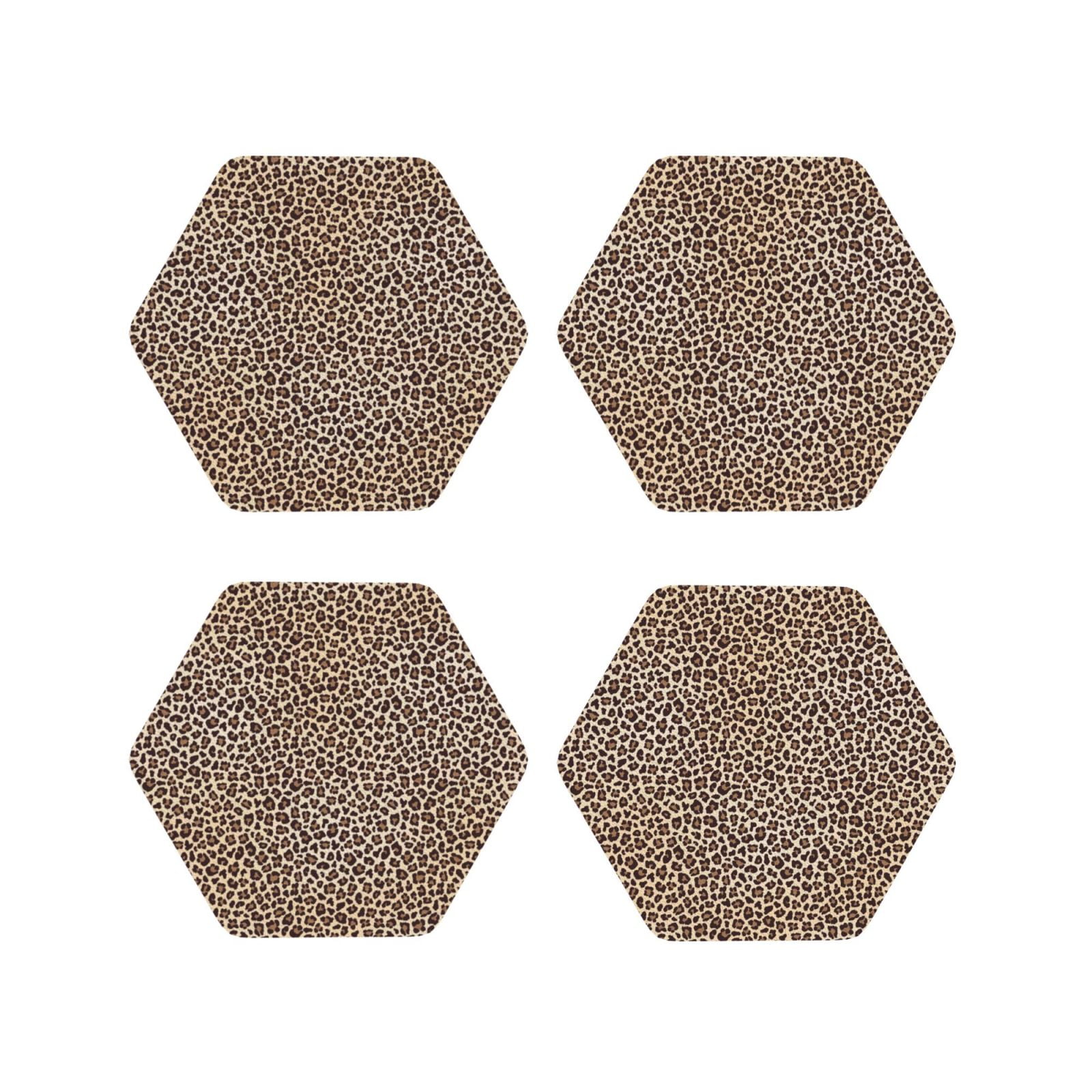 Naloa Leopard Print-2 Leather Coasters for Drinks, Durable Drink ...