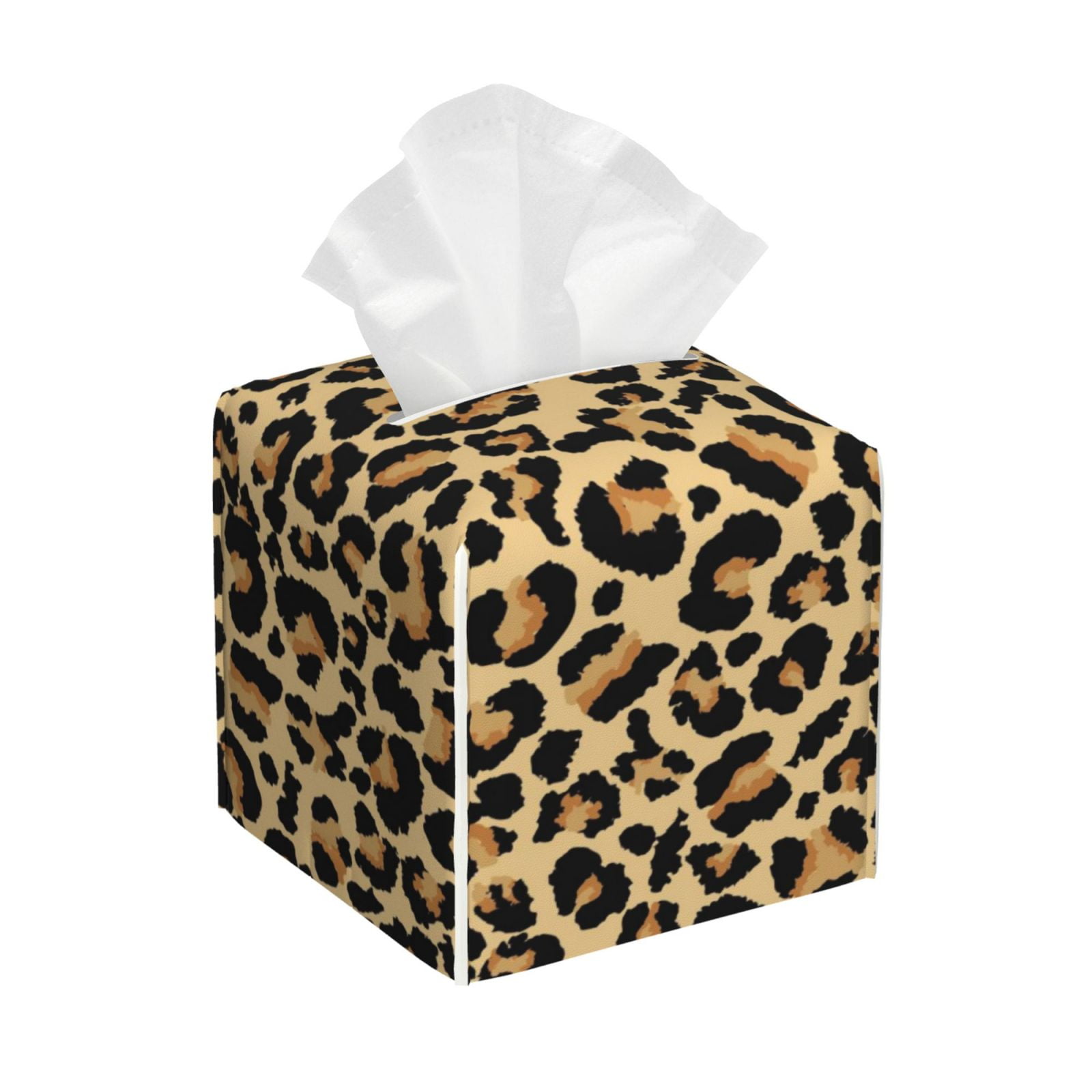 Naloa Leopard Print Tissue Box Cover Leather Tissue Holder Square ...