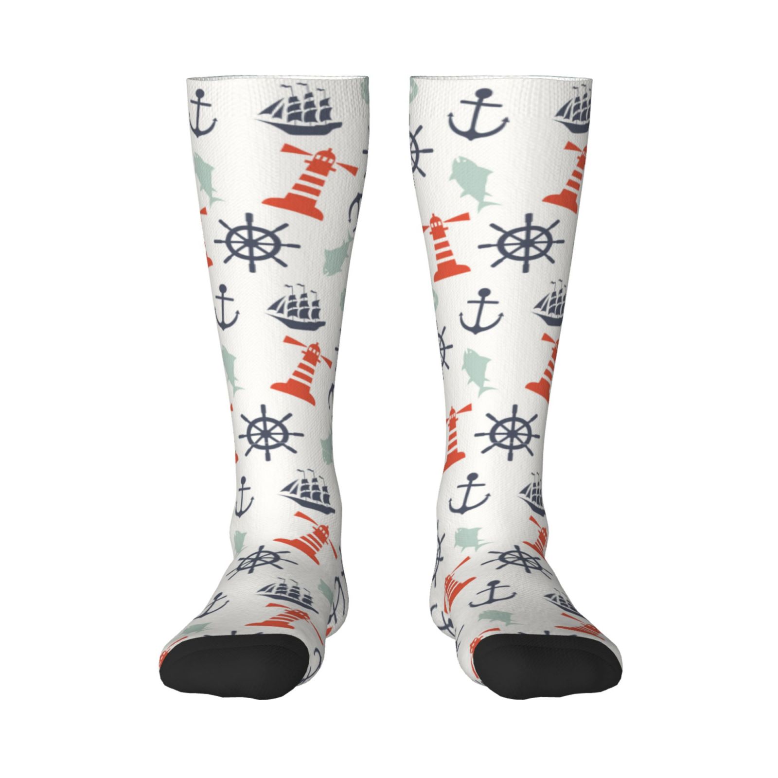 Naloa Lighthouse Sailboat Thigh High Socks Extra Long Stretchy Sock ...
