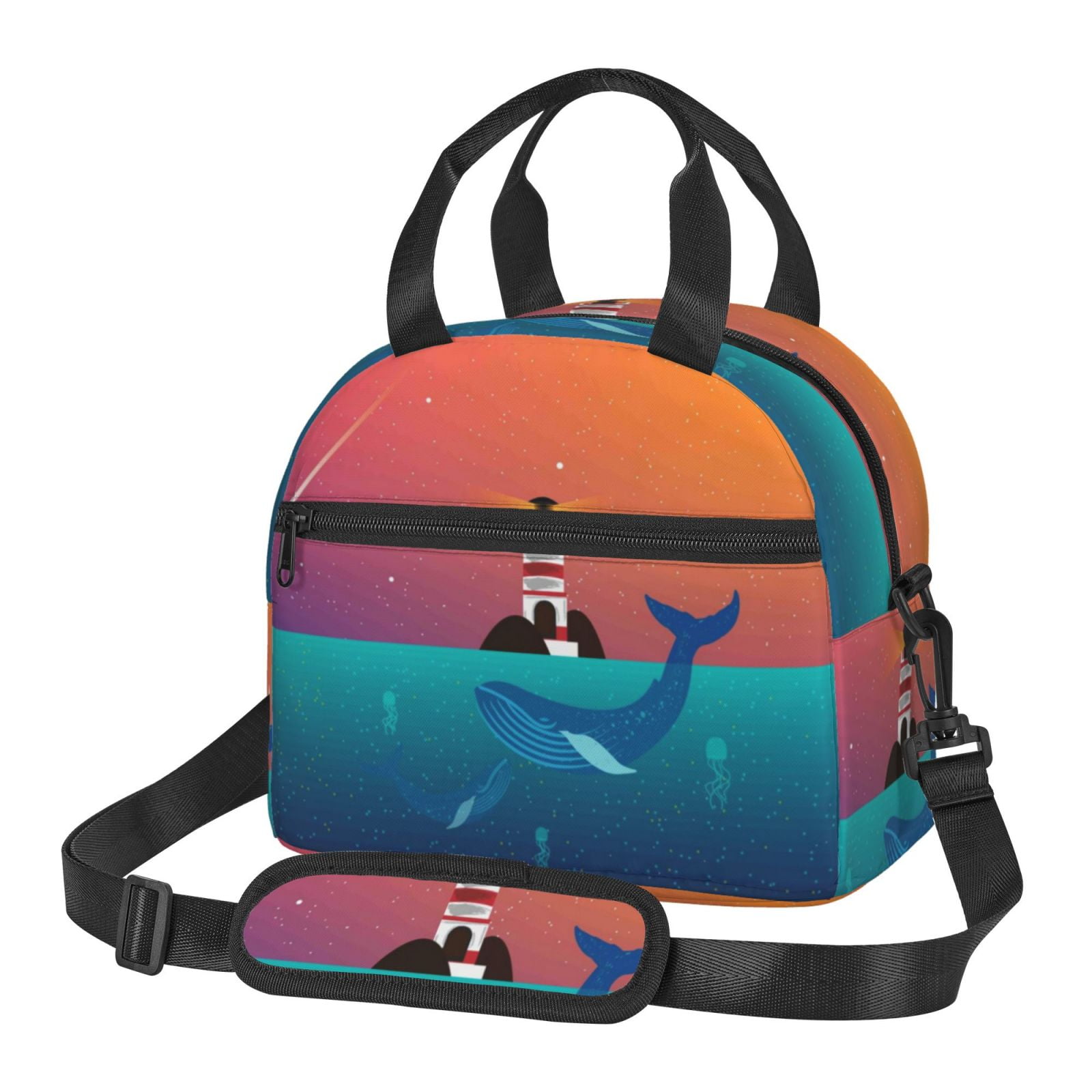 Naloa Lighthouse and Whale Print Lunch Bag for Women & Men Insulated ...