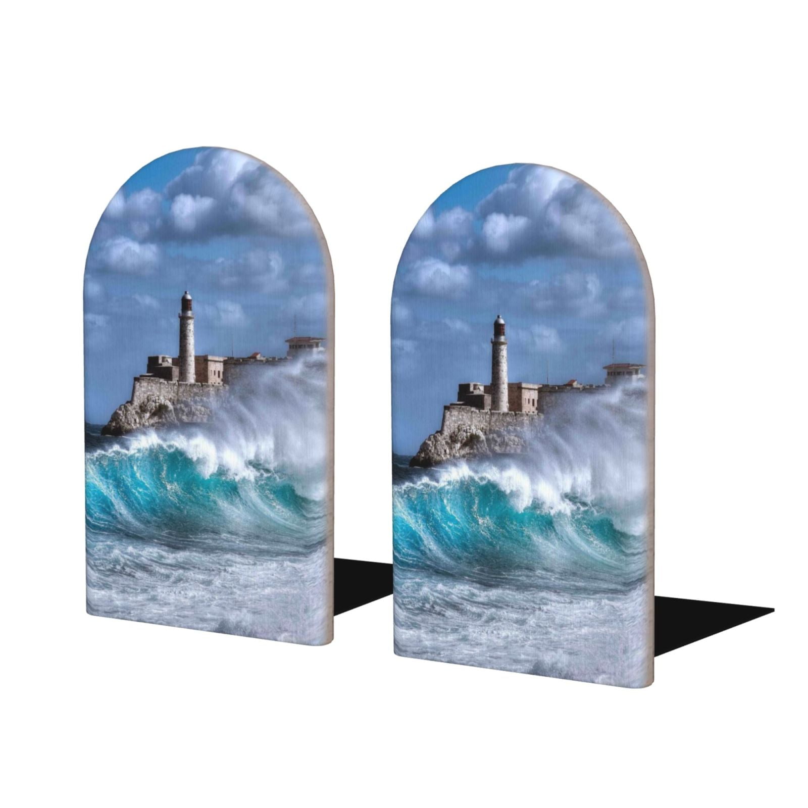 Naloa Lighthouse in Havana Wood Non-Skid Bookend for Shelves,Book Ends ...
