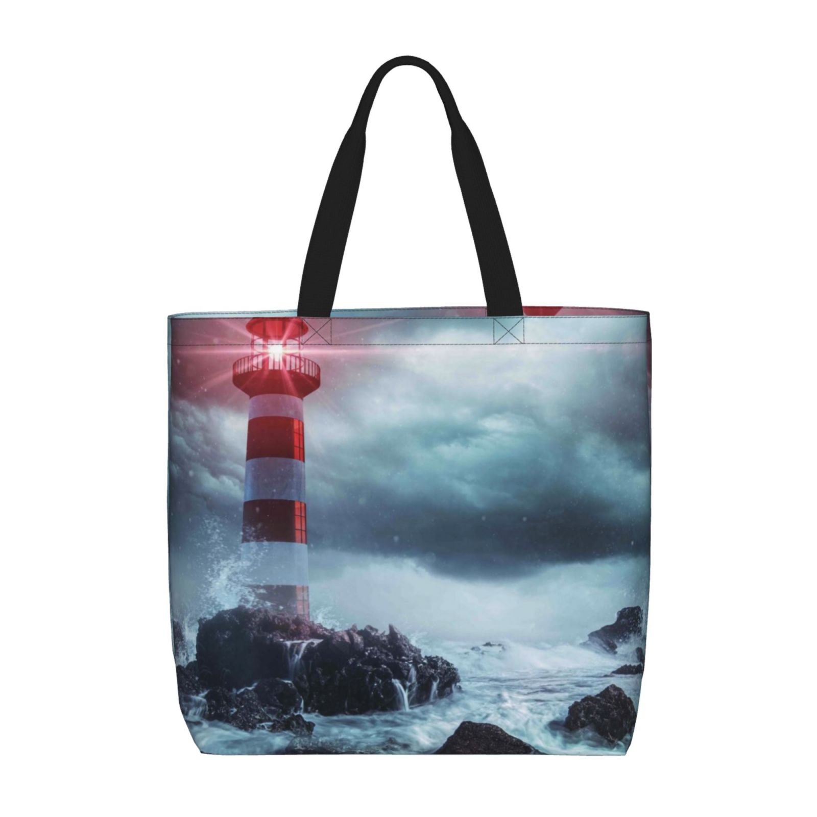 Naloa Lighthouse in a Stormy Sea Tote Bag for Women, Foldable Tote Bag ...