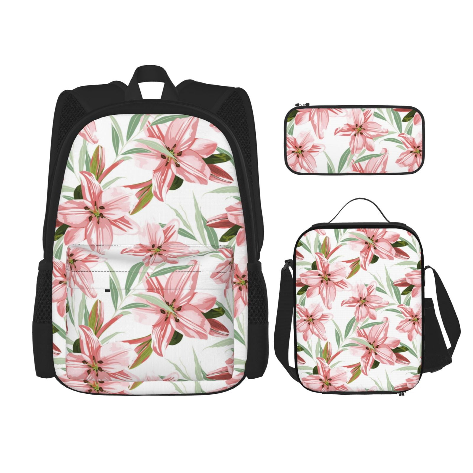 Naloa Lilies Flowers Print Large Capacity Backpack Lunch Bag Pencil ...