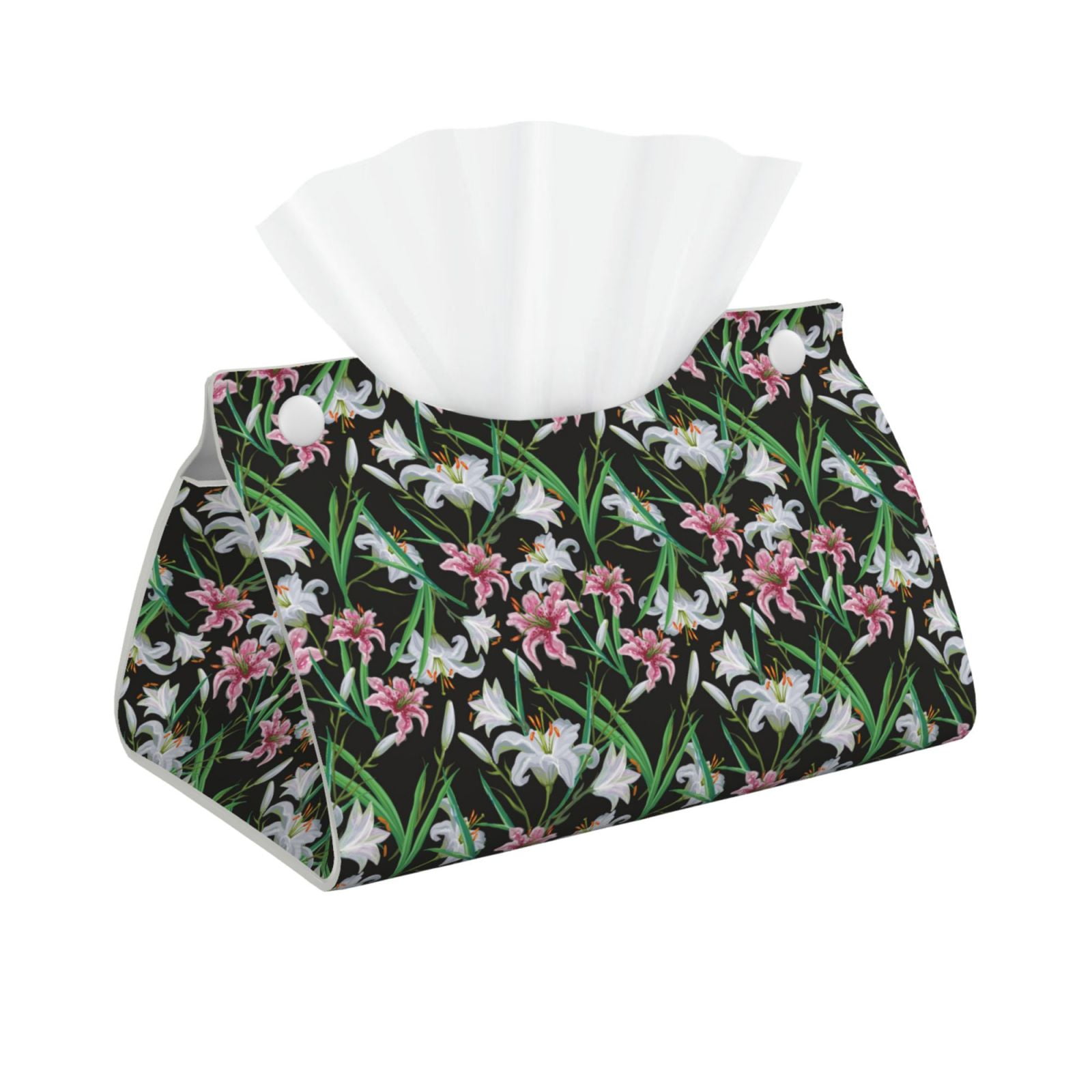 Naloa Lilies Flowers Print Leather Tissue Box Cover Rectangle | Long ...