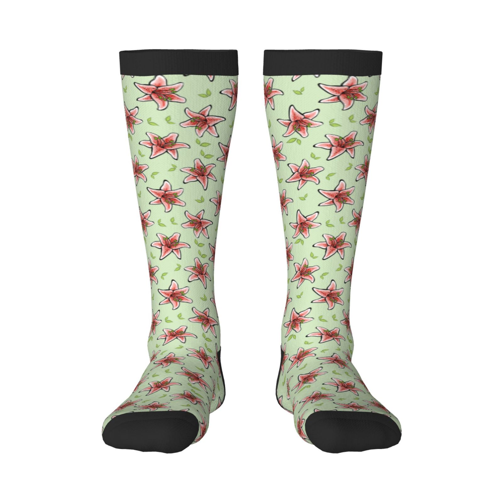 Naloa Lilies Flowers Thigh High Socks Extra Long Stretchy Sock Women ...