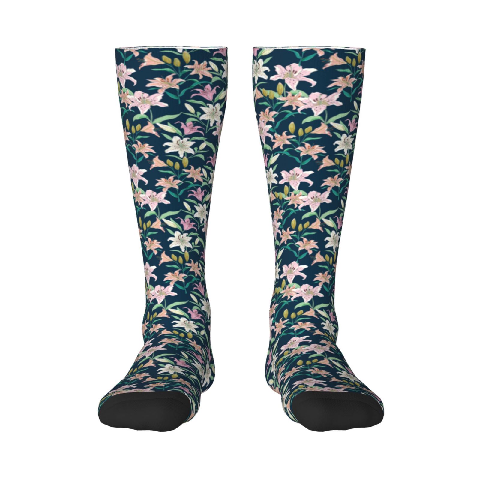Naloa Lilies Flowers Thigh High Socks Extra Long Stretchy Sock Women ...