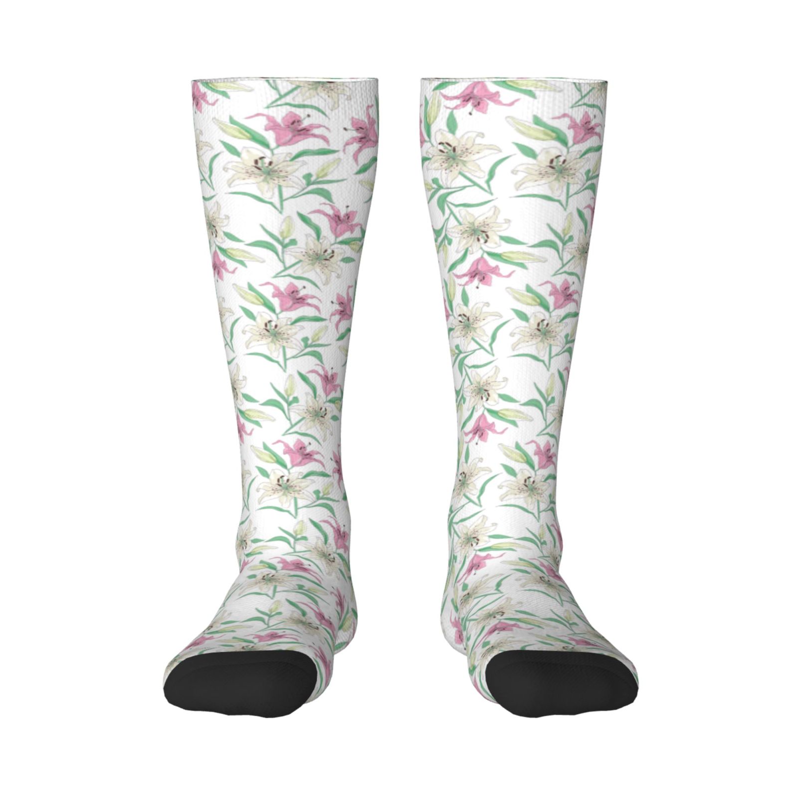 Naloa Lilies Flowers Thigh High Socks Extra Long Stretchy Sock Women ...