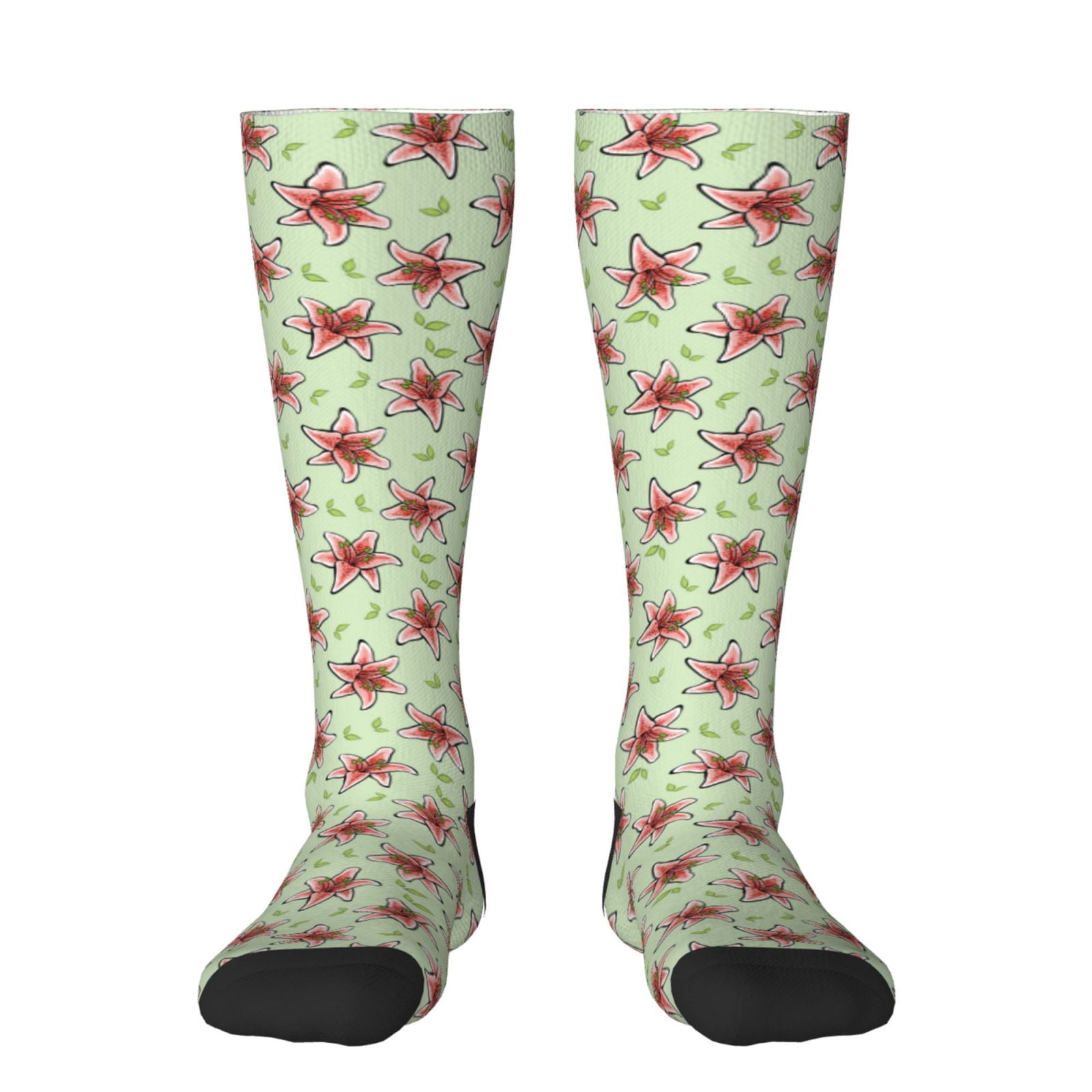 Naloa Lilies Flowers Thigh High Socks Extra Long Stretchy Sock Women ...