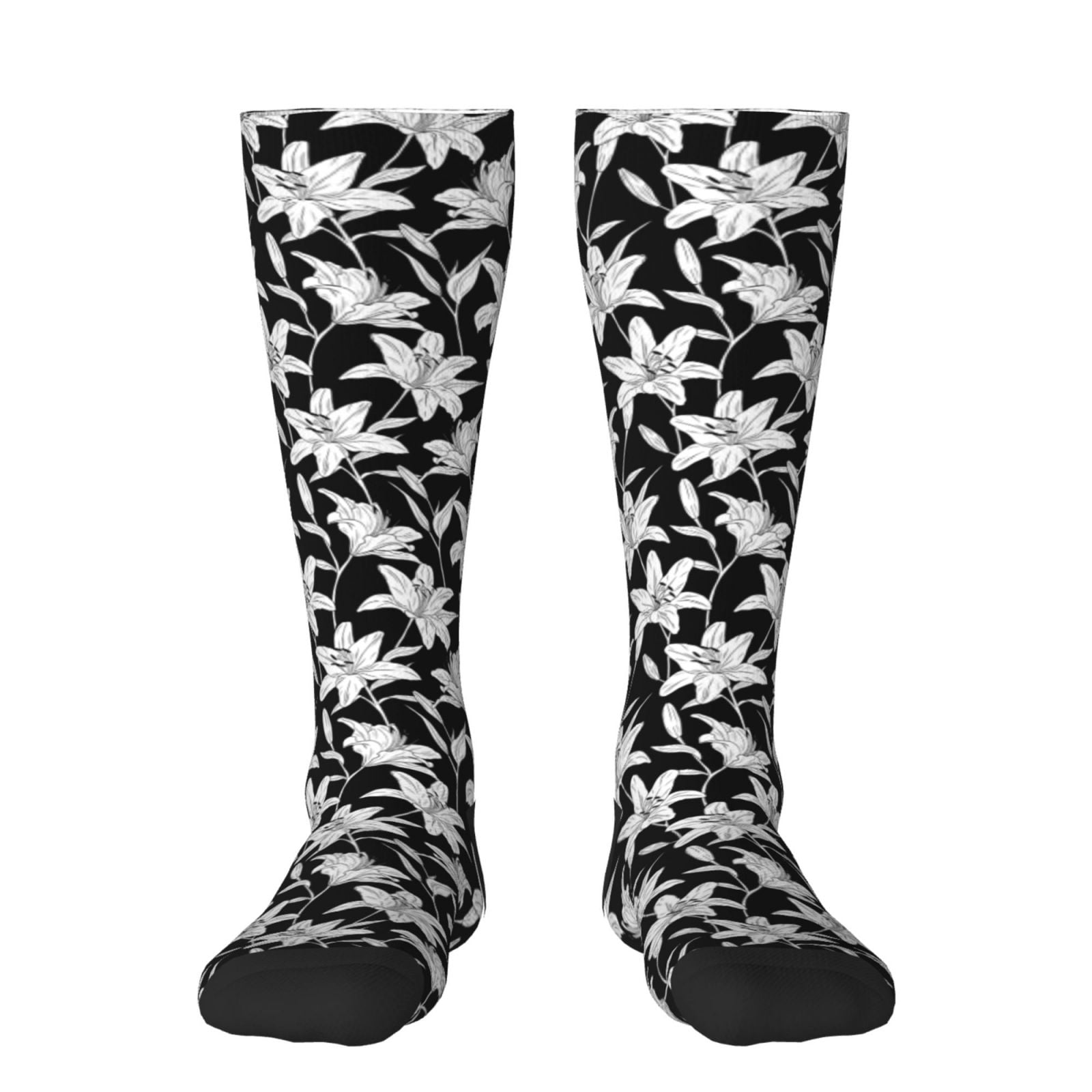 Naloa Lilies Flowers Thigh High Socks Extra Long Stretchy Sock Women ...