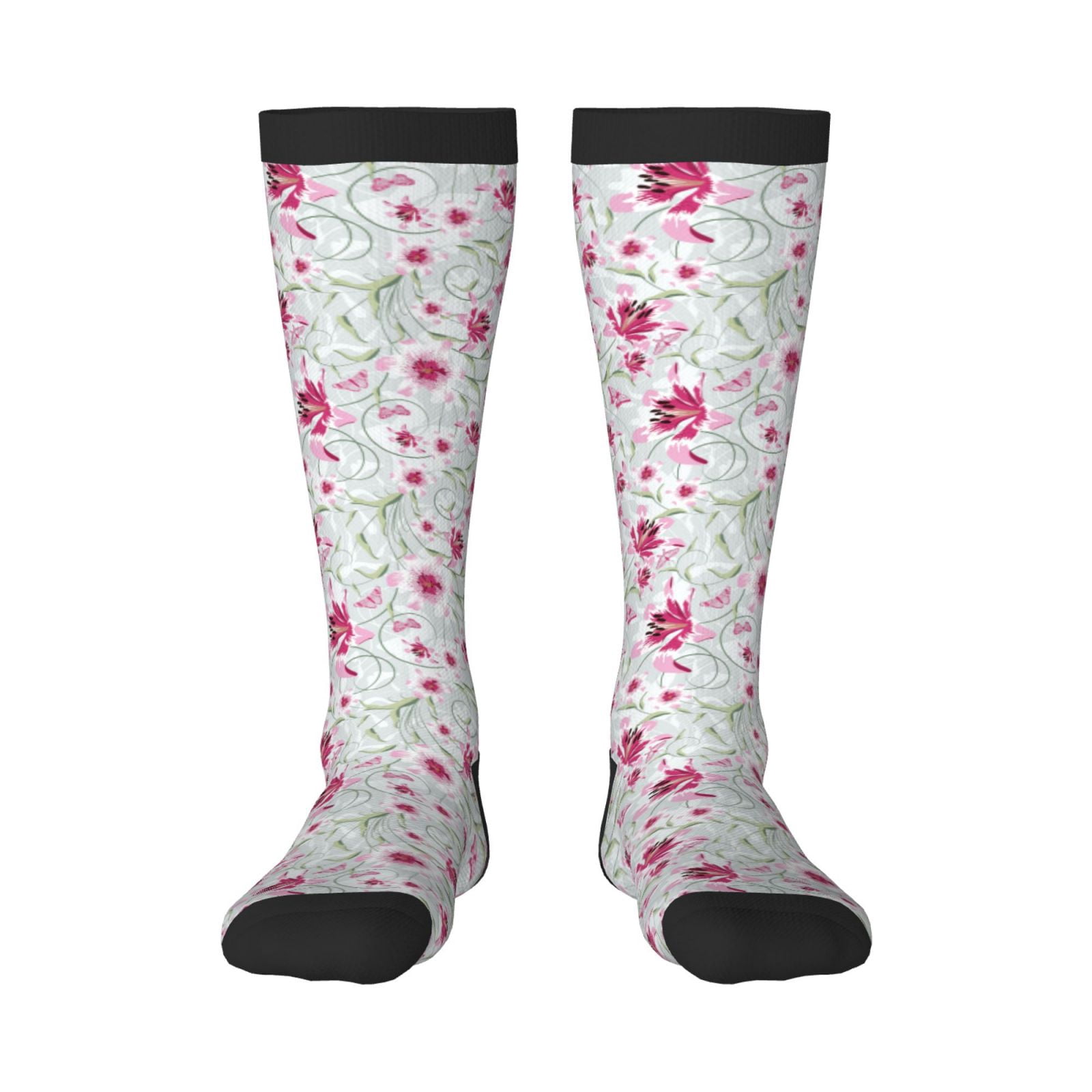 Naloa Lilies Flowers Thigh High Socks Extra Long Stretchy Sock Women ...