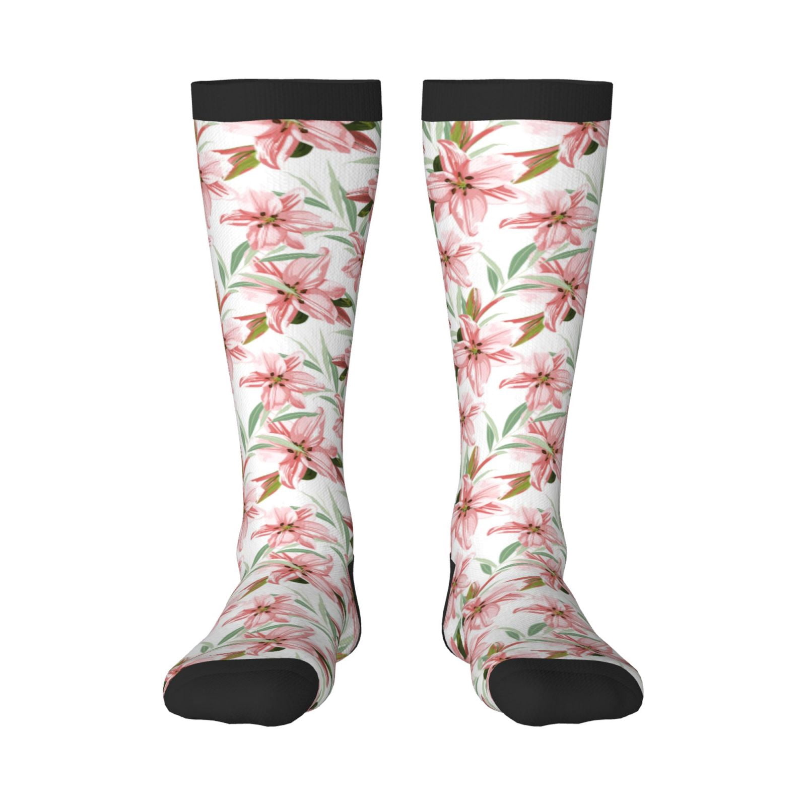 Naloa Lilies Flowers Thigh High Socks Extra Long Stretchy Sock Women ...
