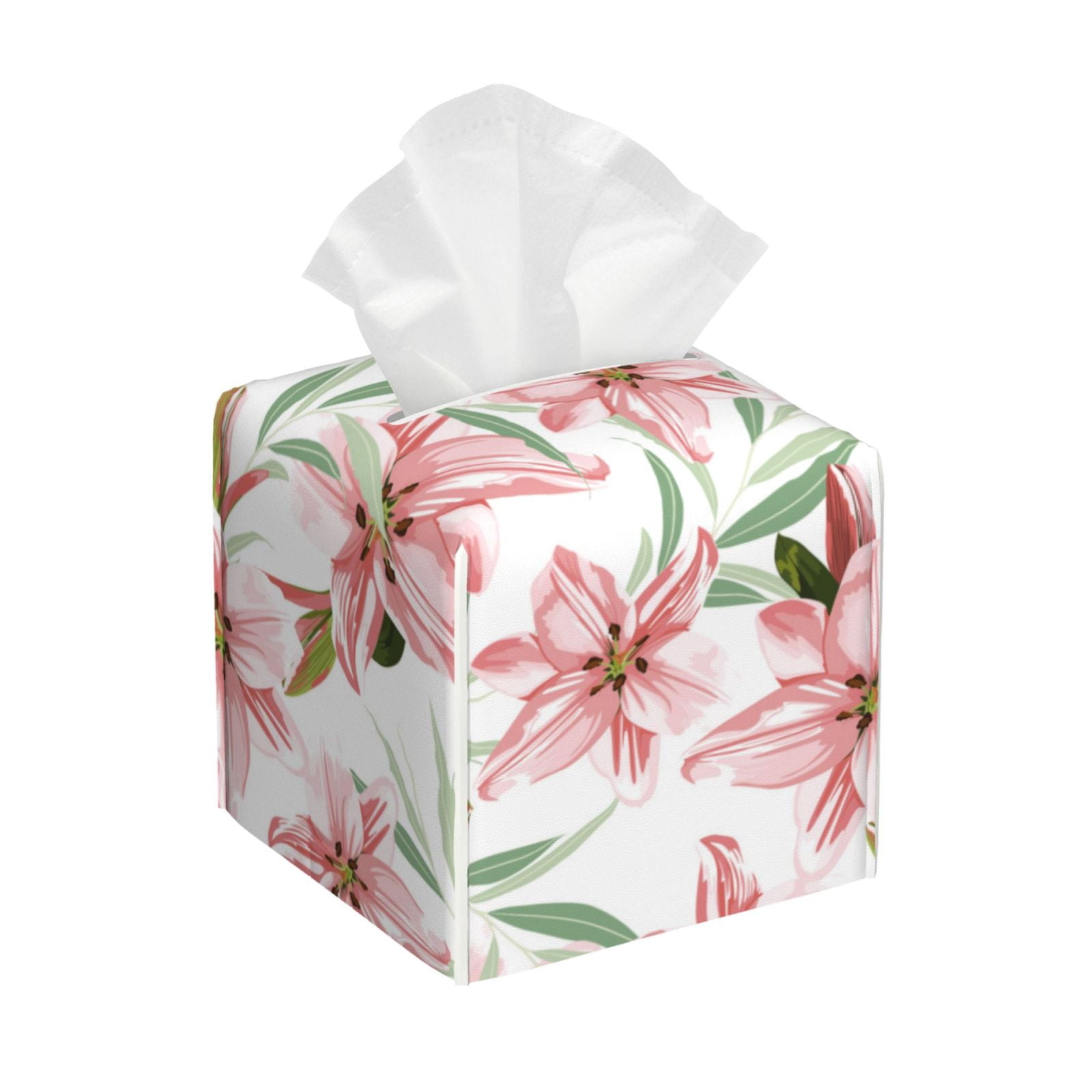 Naloa Lilies Flowers Tissue Box CoverLeather Tissue Holder Square ...