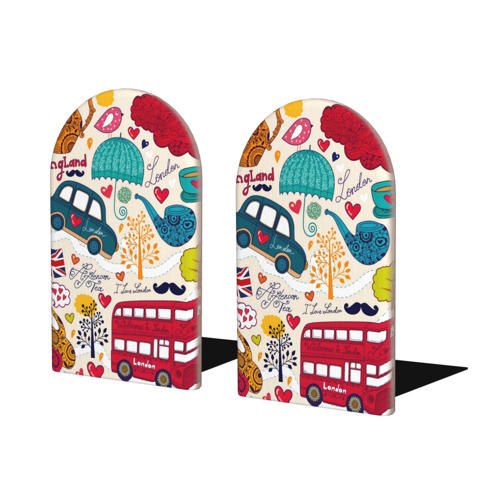 Naloa London Symbols Wood Non-Skid Bookend for Shelves,Book Ends for ...
