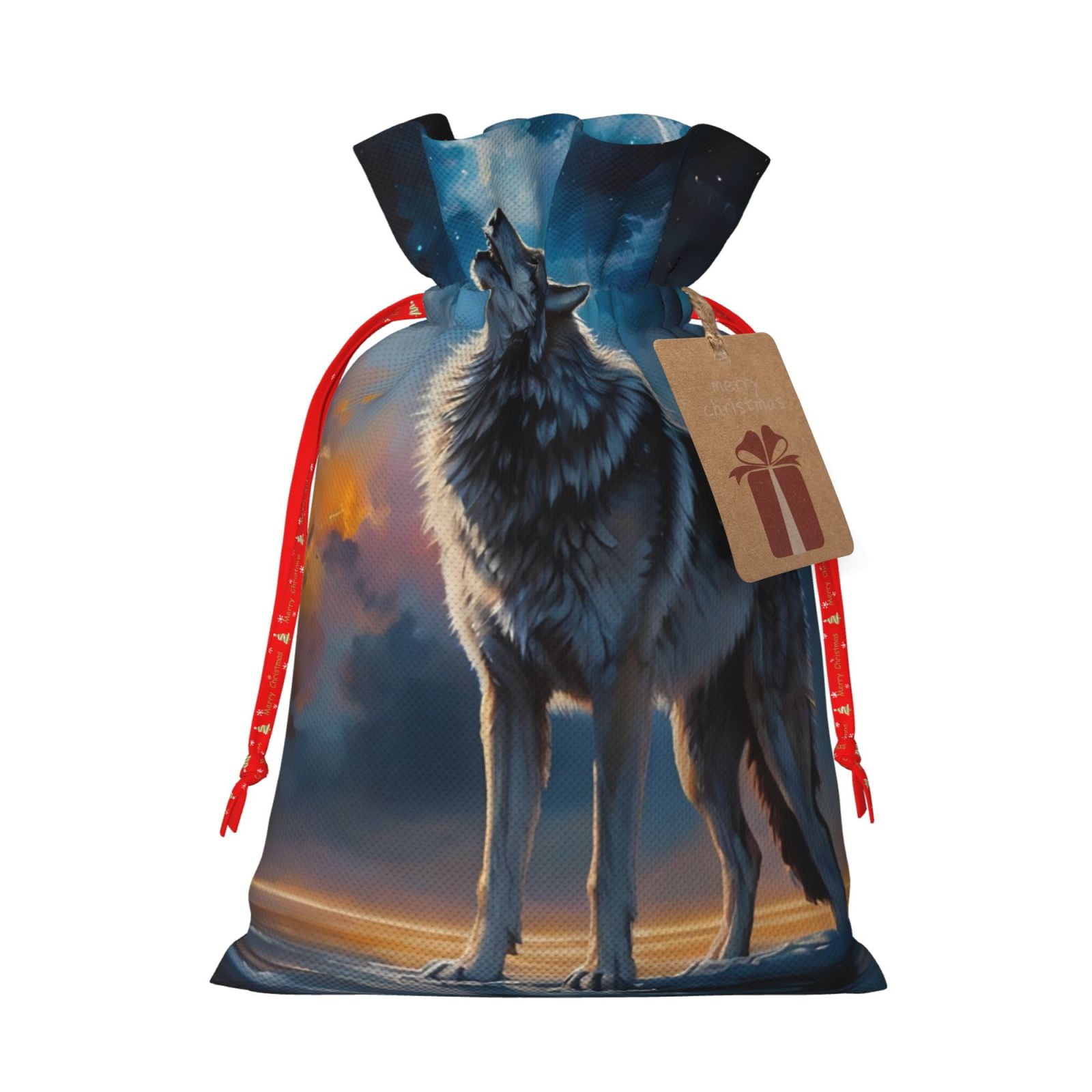 Naloa Lonely Night Sky Wolf Drawstring Christmas Bags, 3D Xmas Gift ...