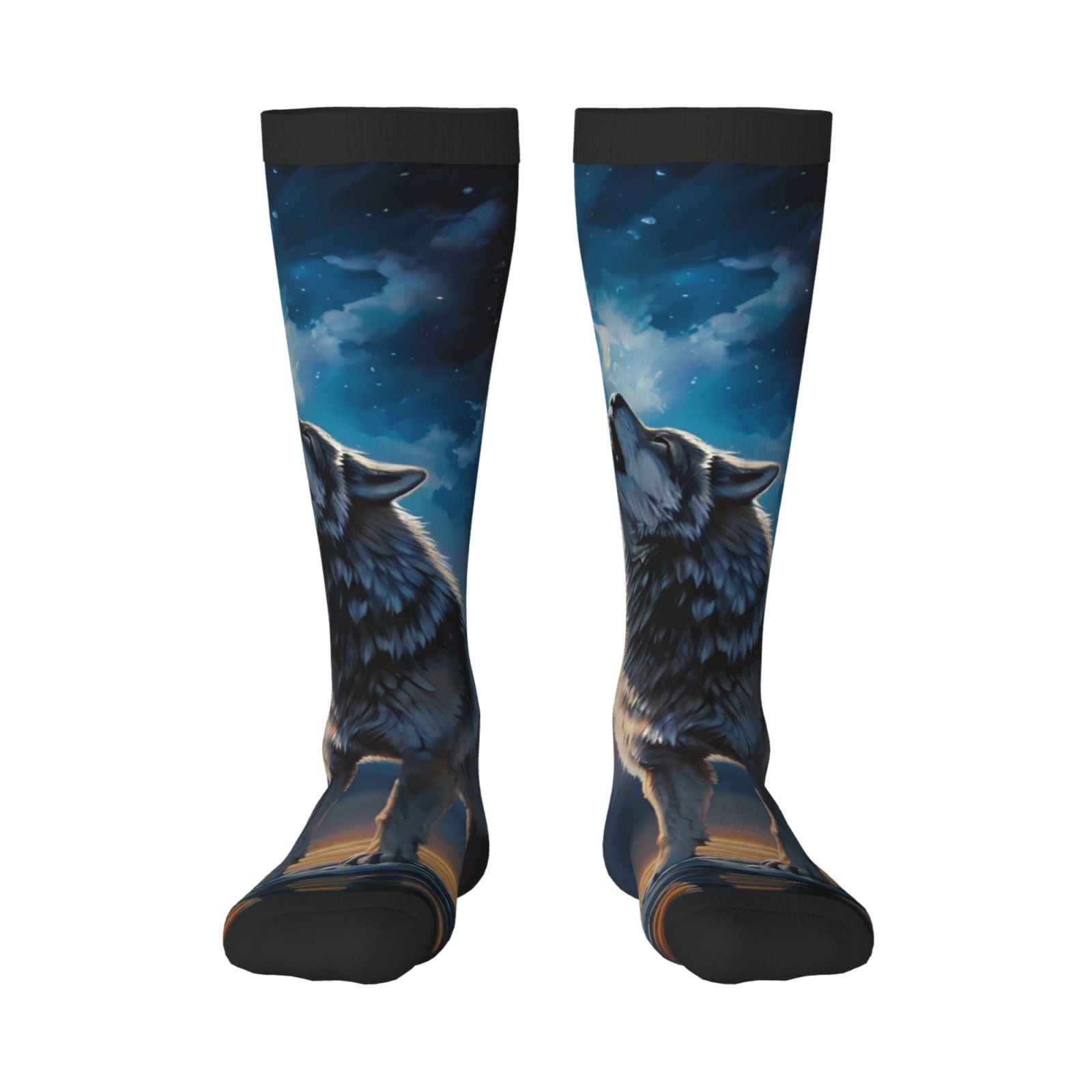 Naloa Lonely Night Sky Wolf Thigh High Socks Extra Long Stretchy Sock ...