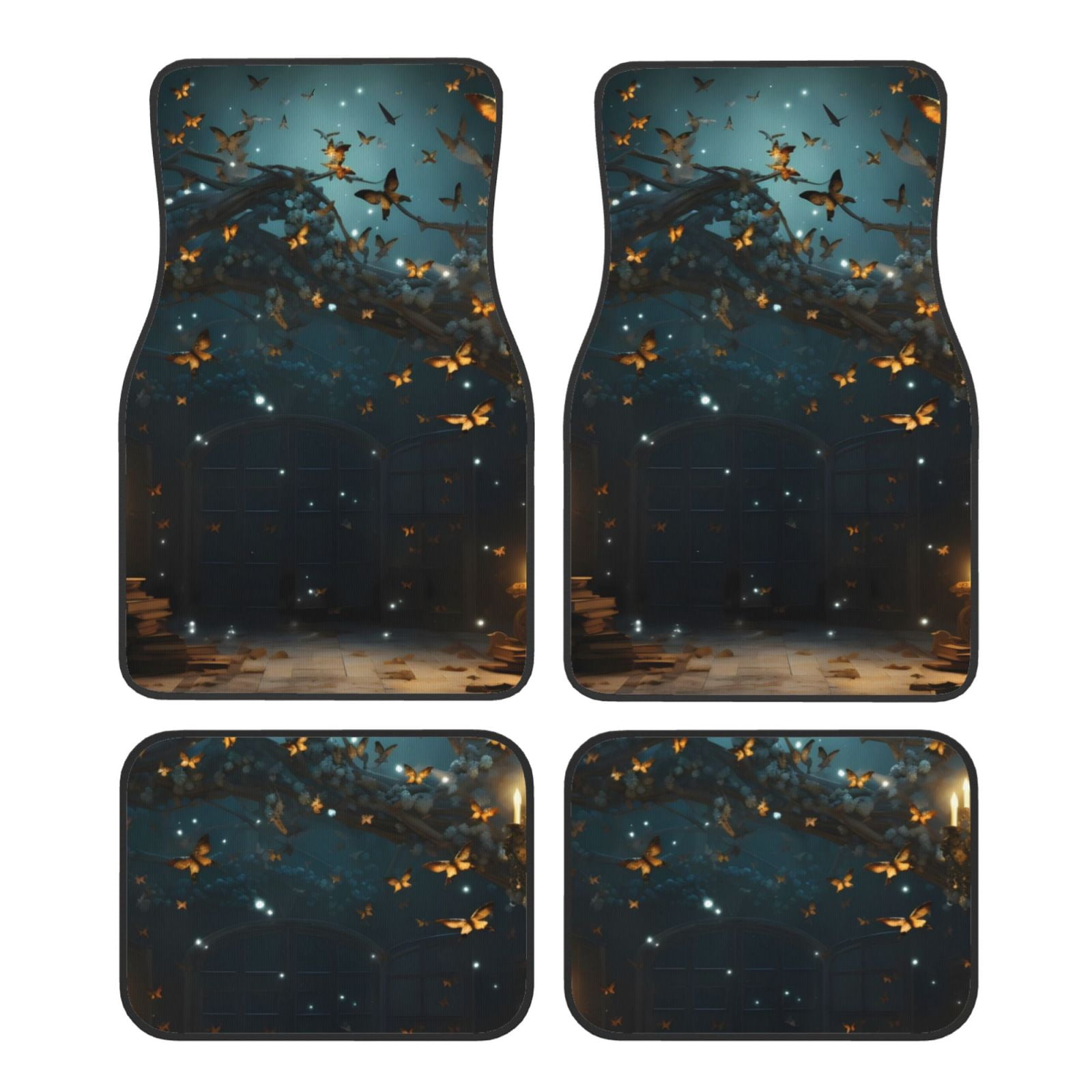 Naloa Magical Library Butterfly Night Car Foot Mat Set of 4 Pieces ...