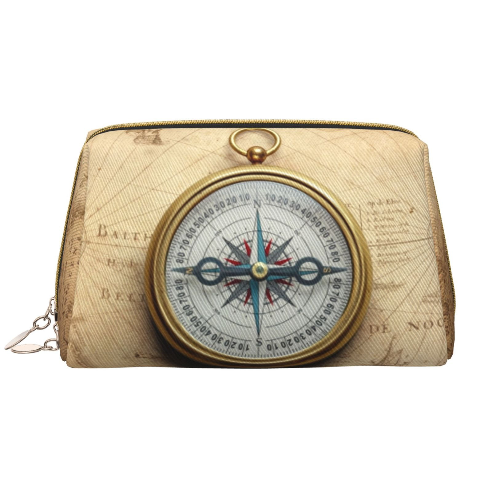 Naloa Magnetic Old Compass On World Map Leather Makeup Bag for Purse ...