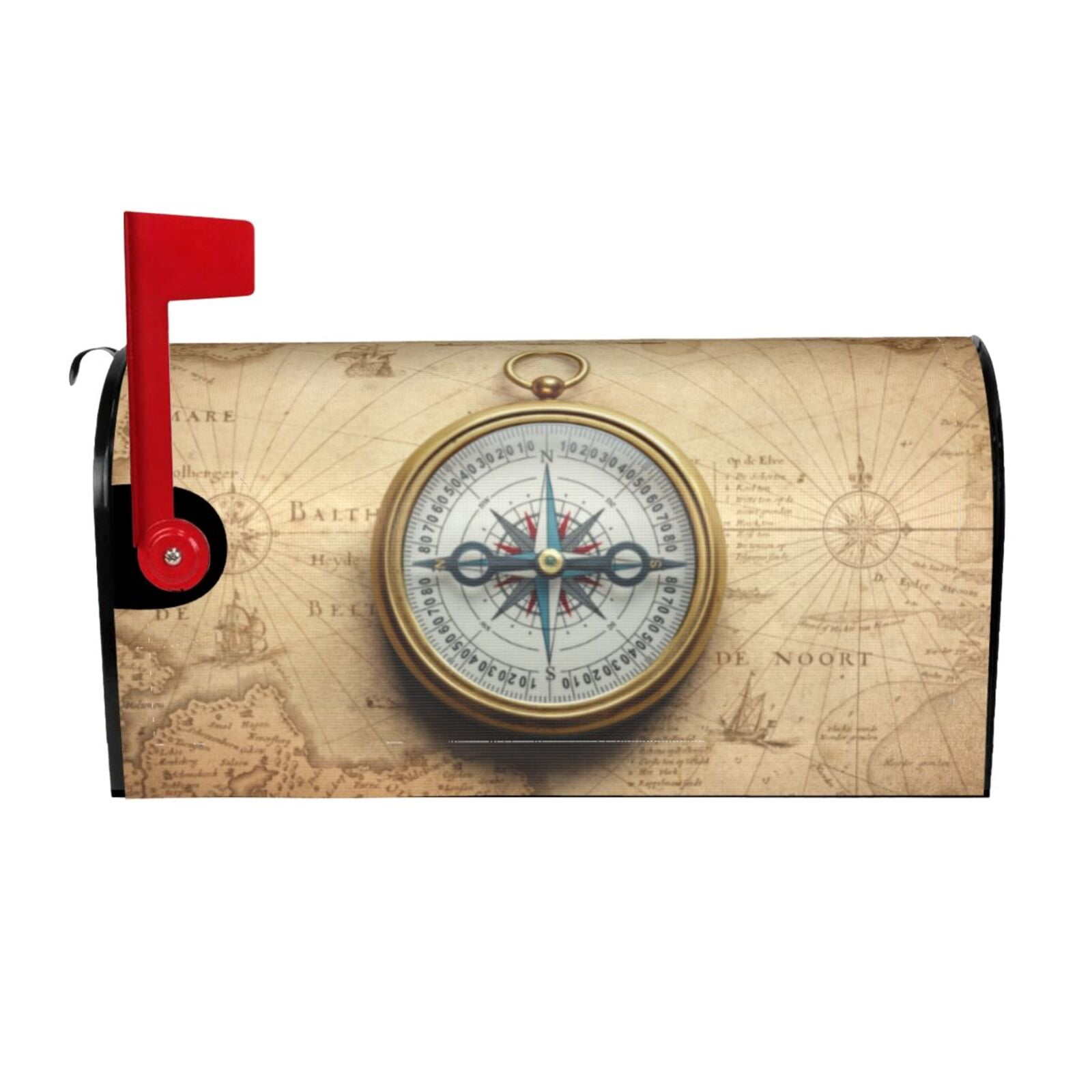 Naloa Magnetic Old Compass On World Map Mailbox Covers Magnetic Post ...
