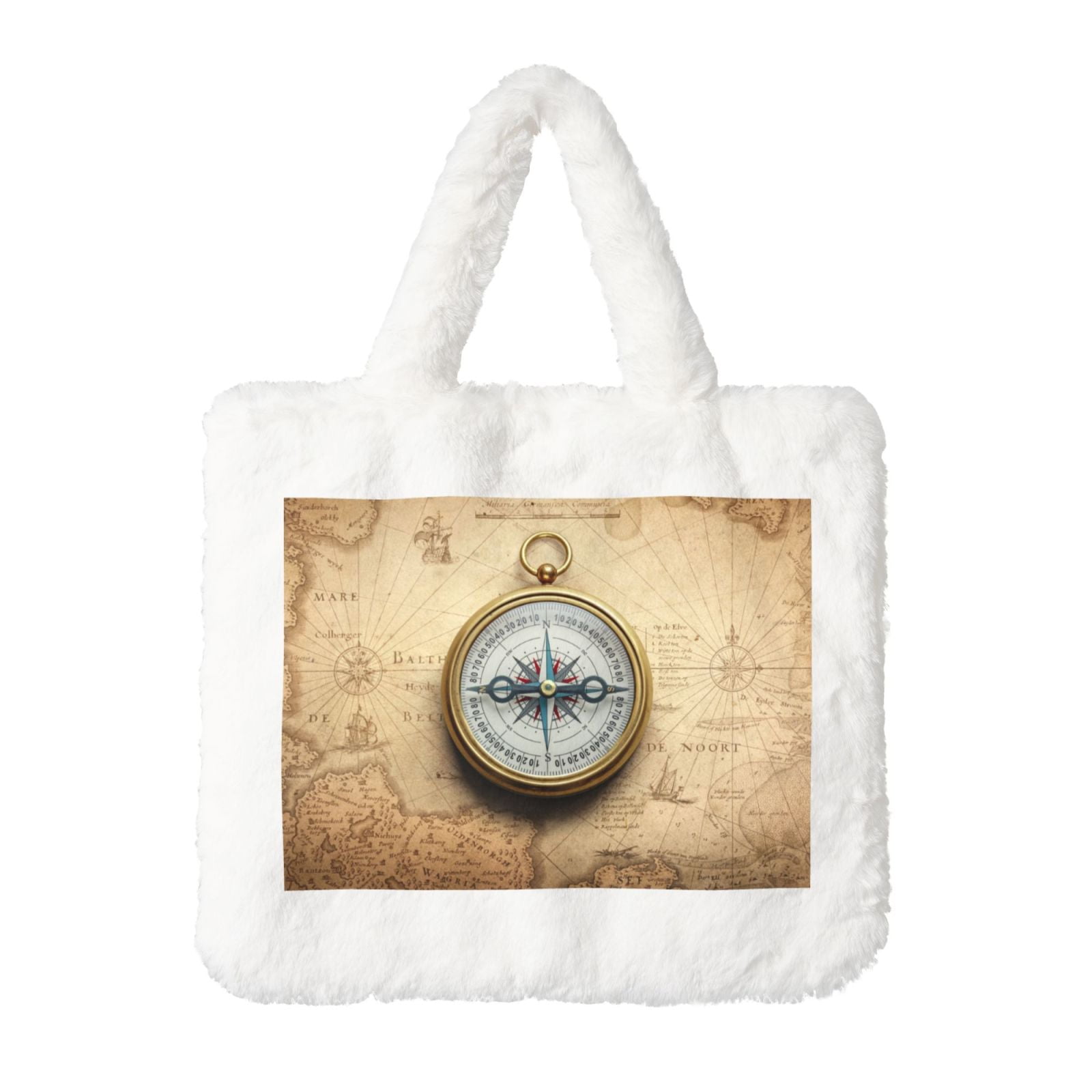 Naloa Magnetic Old Compass On World Map Plush Underarm Bag, Ladies ...