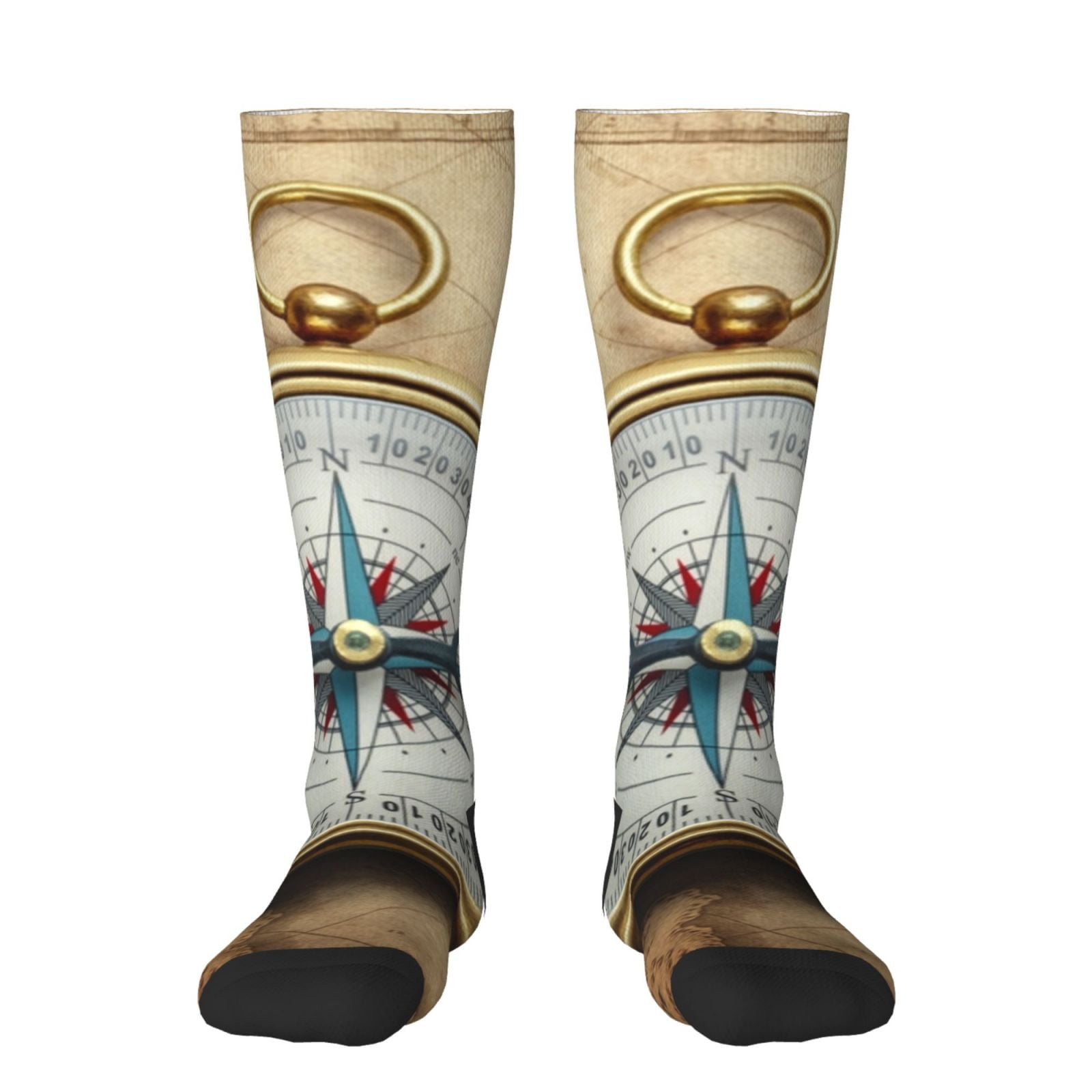 Naloa Magnetic Old Compass On World Map Thigh High Socks Extra Long ...