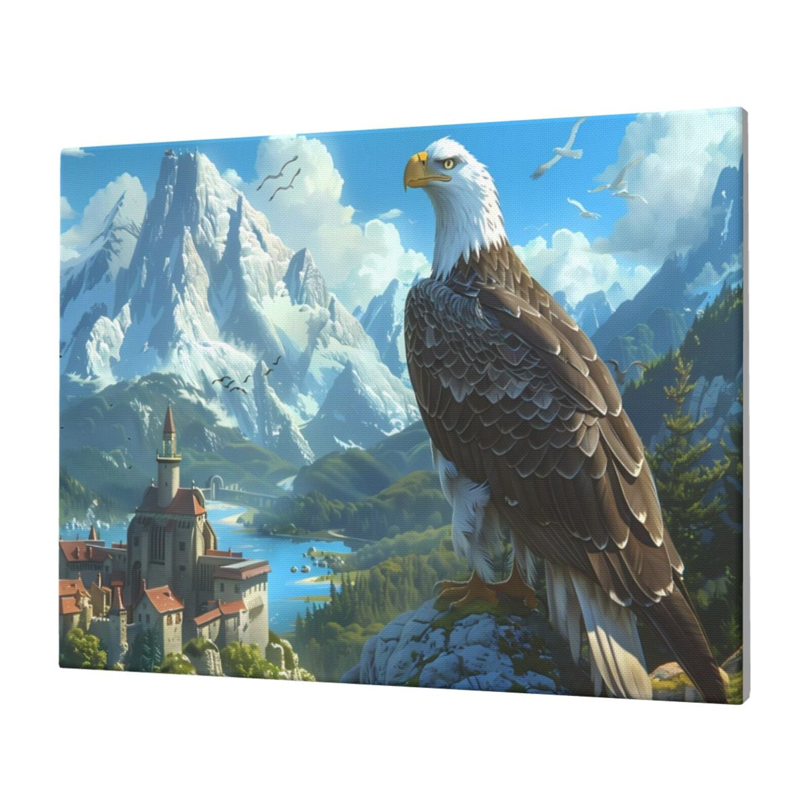 Naloa Majestic Eagle Over Castle Print Canvas Picture,Wall Pictures ...