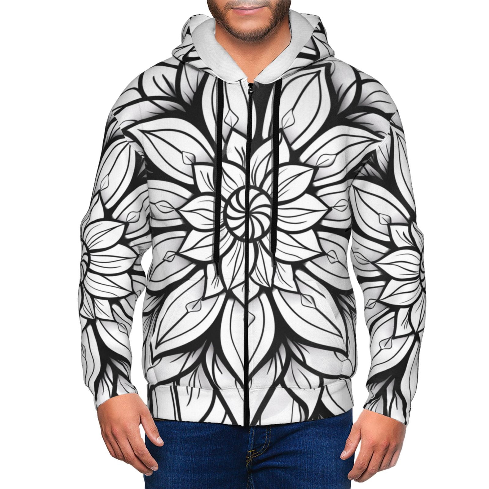 Naloa Mandala Floral Line Art Men’s Hoodies, Zip up Hoodie, Sweatshirts ...