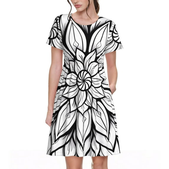 Naloa Mandala Floral Line Art Print Womens Summer A-Line Dress with ...