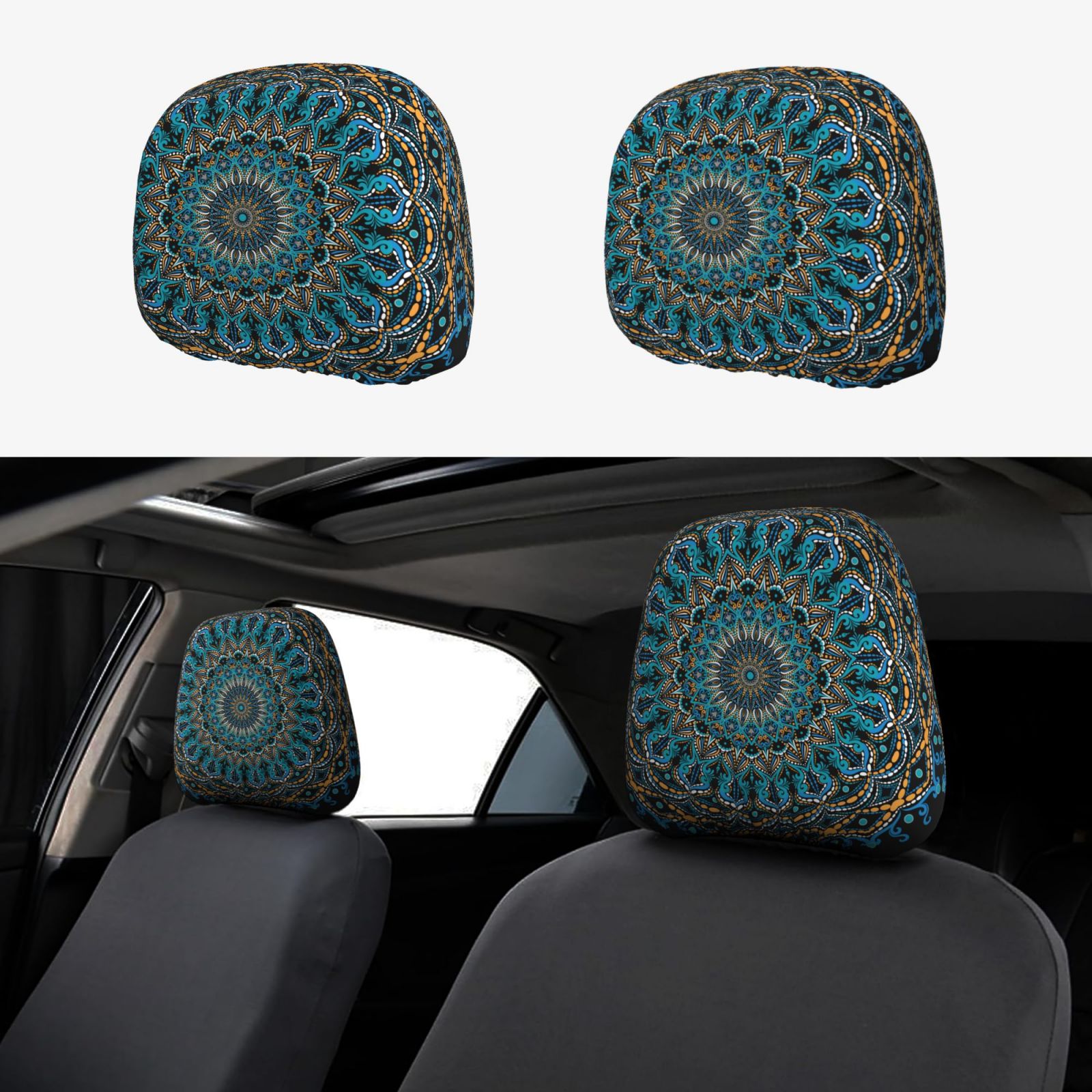Naloa Mandala Print 2 PCS Car All-Inclusive Headrest Cover,Seat ...
