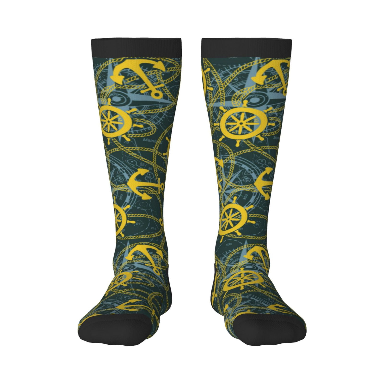 Naloa Marine Anchors And Compass Thigh High Socks Extra Long Stretchy ...